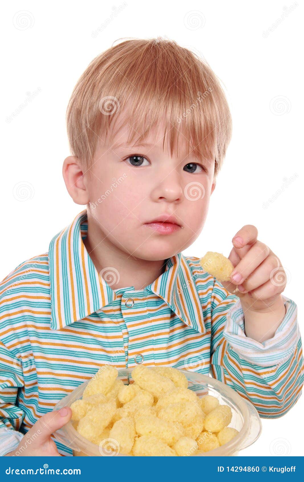 3-year-old Kid Eating Cornflakes Stock Photo - Image of childhood ...