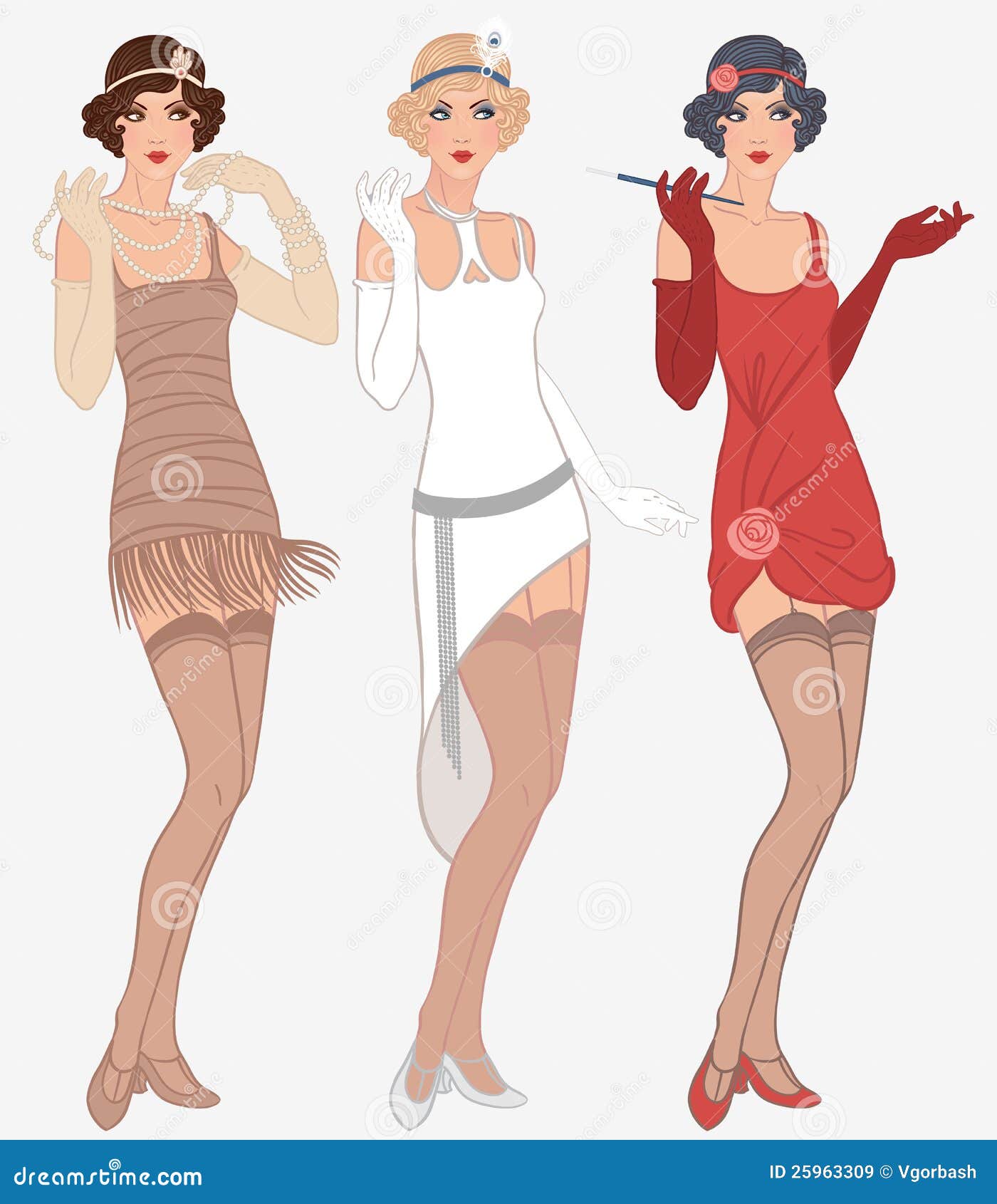 3 Young Beautiful Flapper Women of 1920s Stock Illustration ...