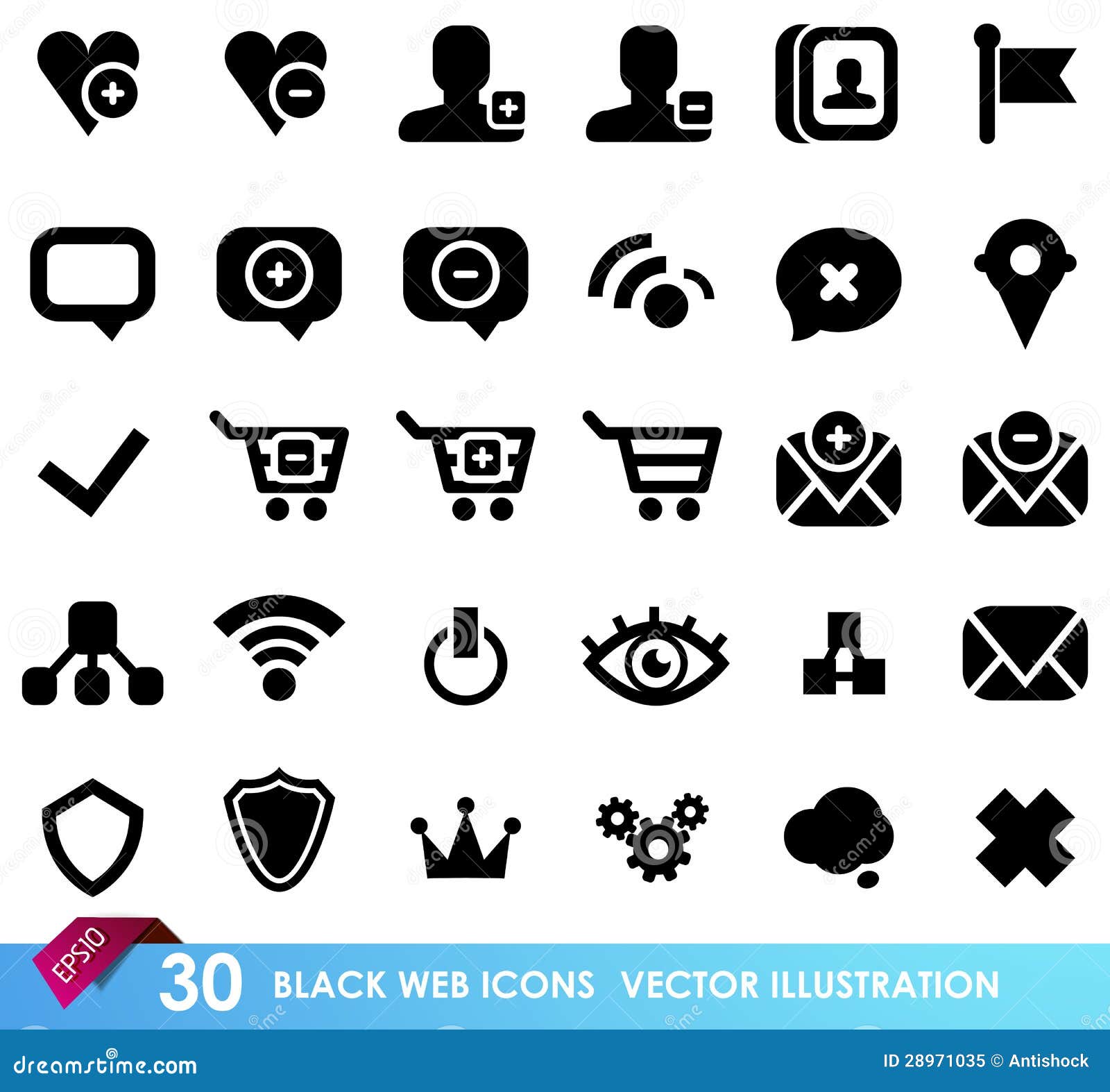 30 Iconos Negros Del Web Aislados En Blanco Ilustración del Vector ...