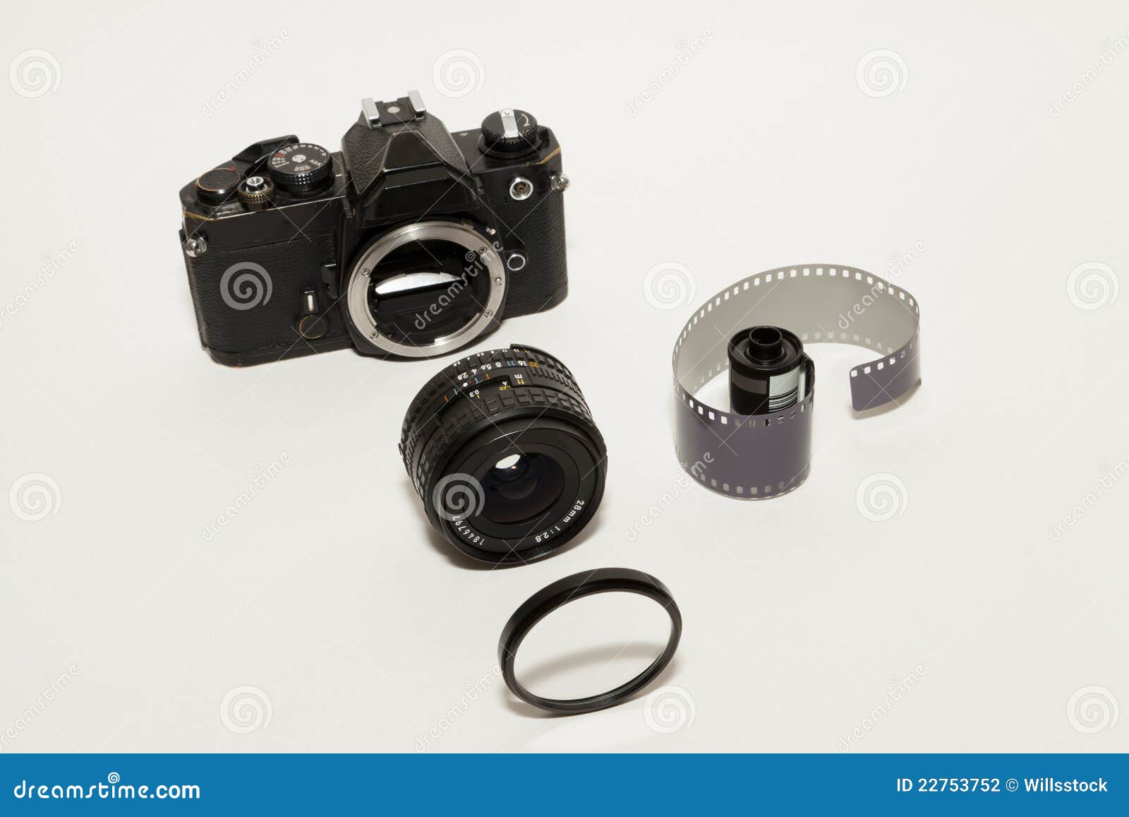 35mm Camera and Roll of Film Stock Photo - Image of black, lens: 22753752
