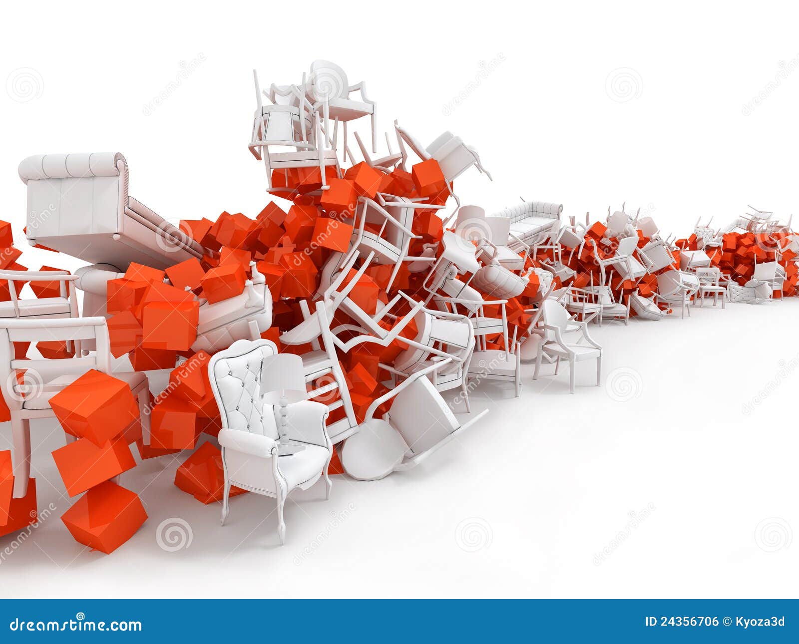 3D Abstrack Scene with Messy Chairs Stock Illustration - Illustration ...