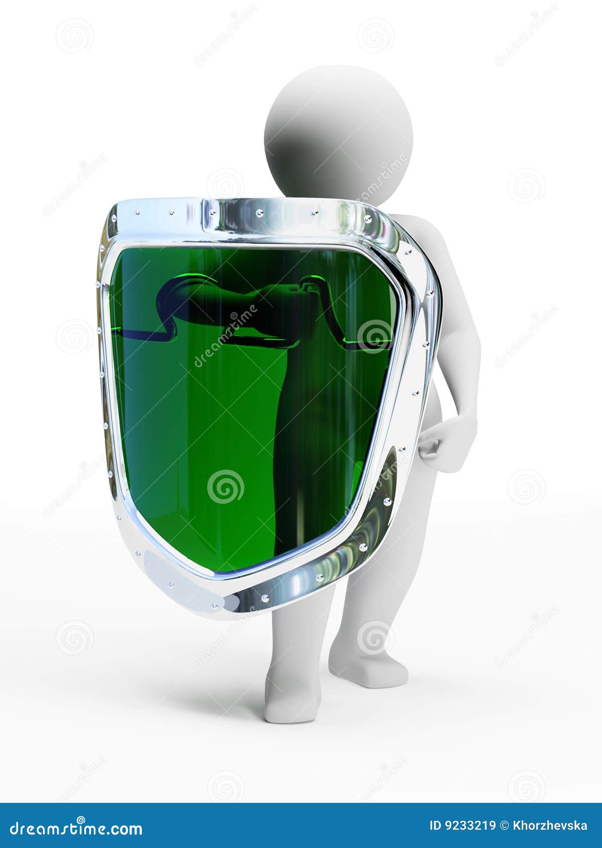 3d Abstract Security Person with Green Shield Stock Illustration ...