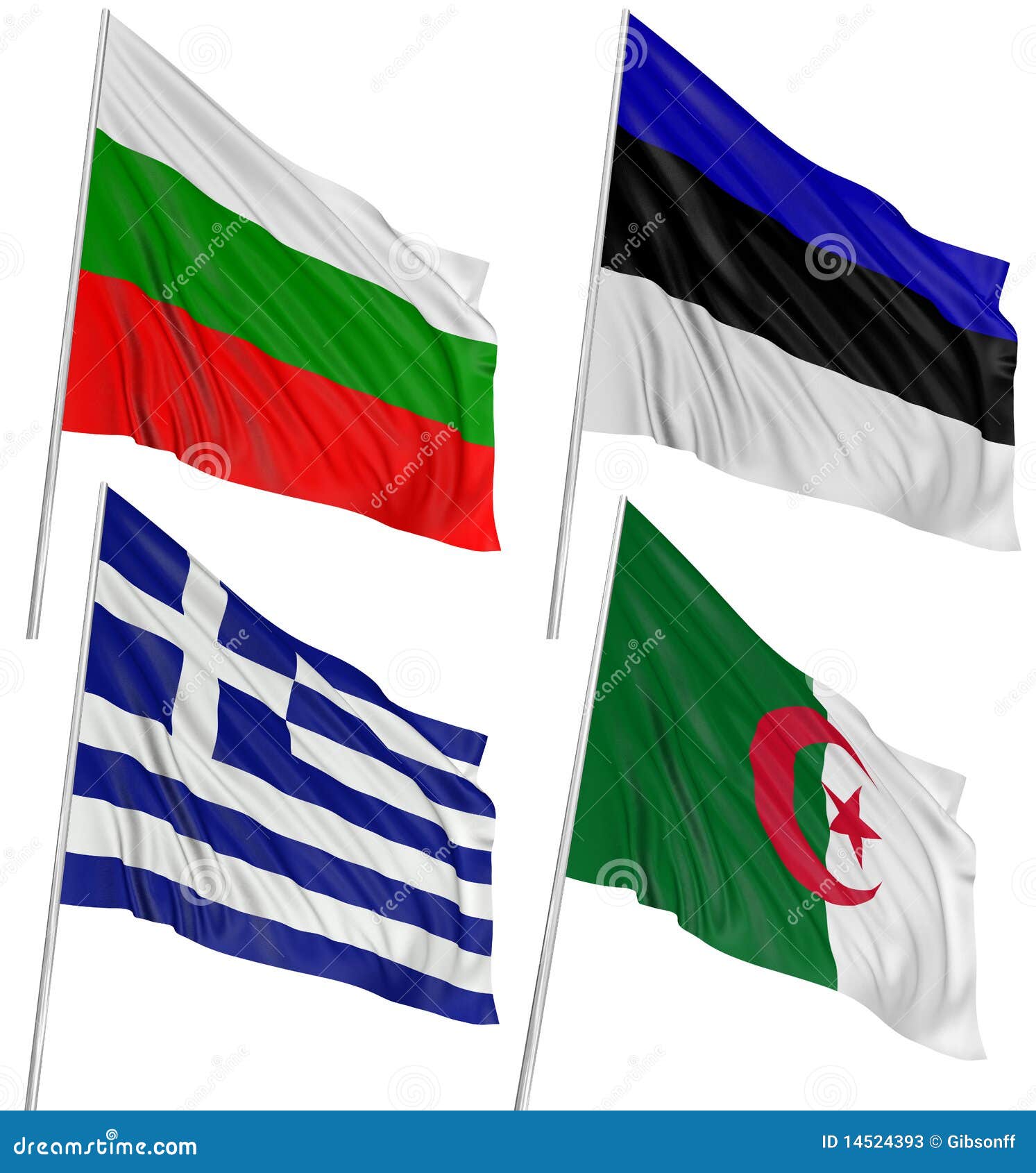3D Algerijns, Bulgaars, Grieks, Estlands, Vlag Stock Illustratie ...