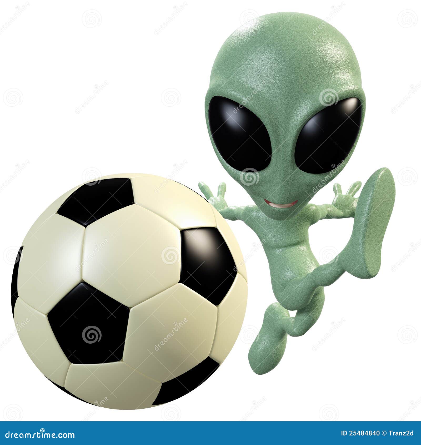 3D alien kicking a ball stock illustration. Illustration of ball - 25484840