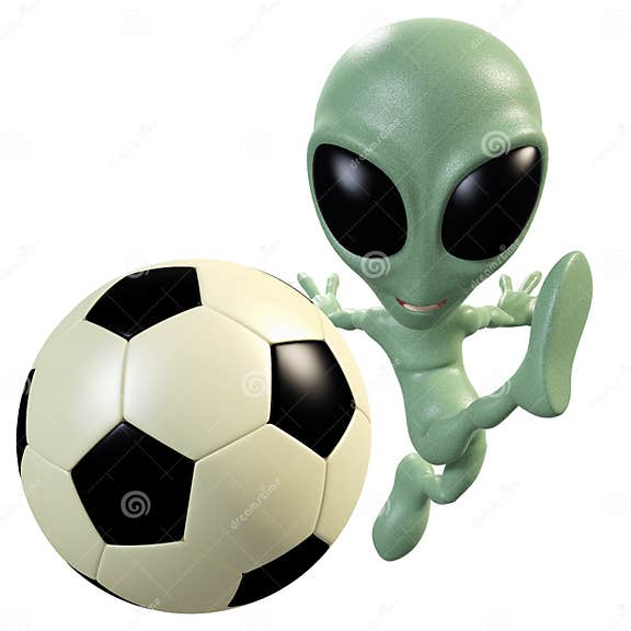 3D alien kicking a ball stock illustration. Illustration of ball - 25484840