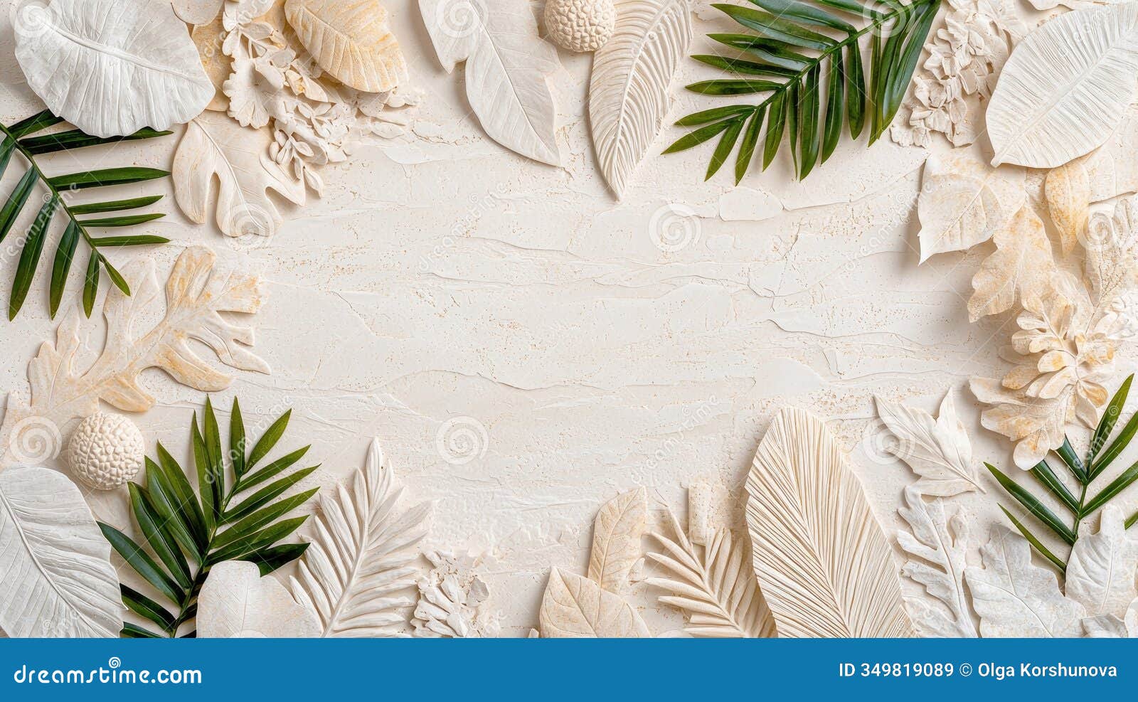 3D Bas Relief Botanical Wallpaper with White Tropical Leaf Motifs Stock ...