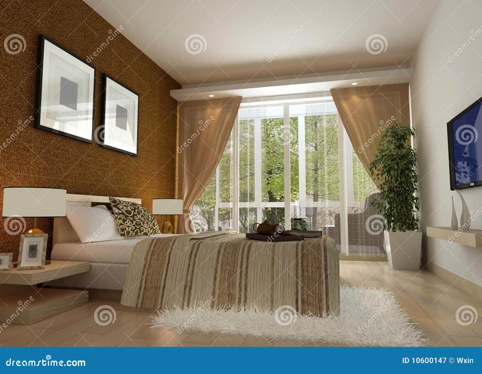 3d bedroom rendering stock illustration. Illustration of modern - 10600147