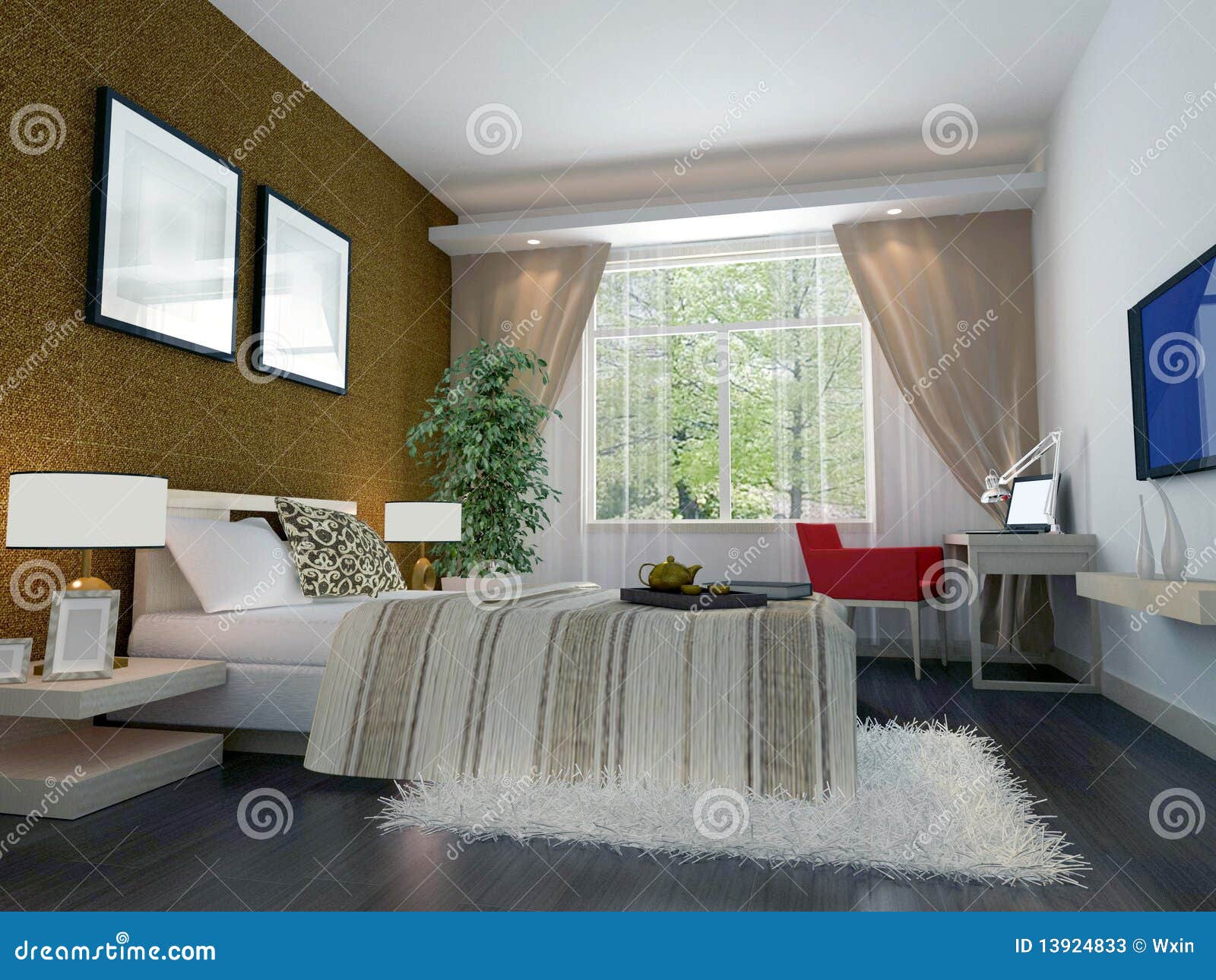 3d bedroom rendering stock illustration. Illustration of minimalism ...