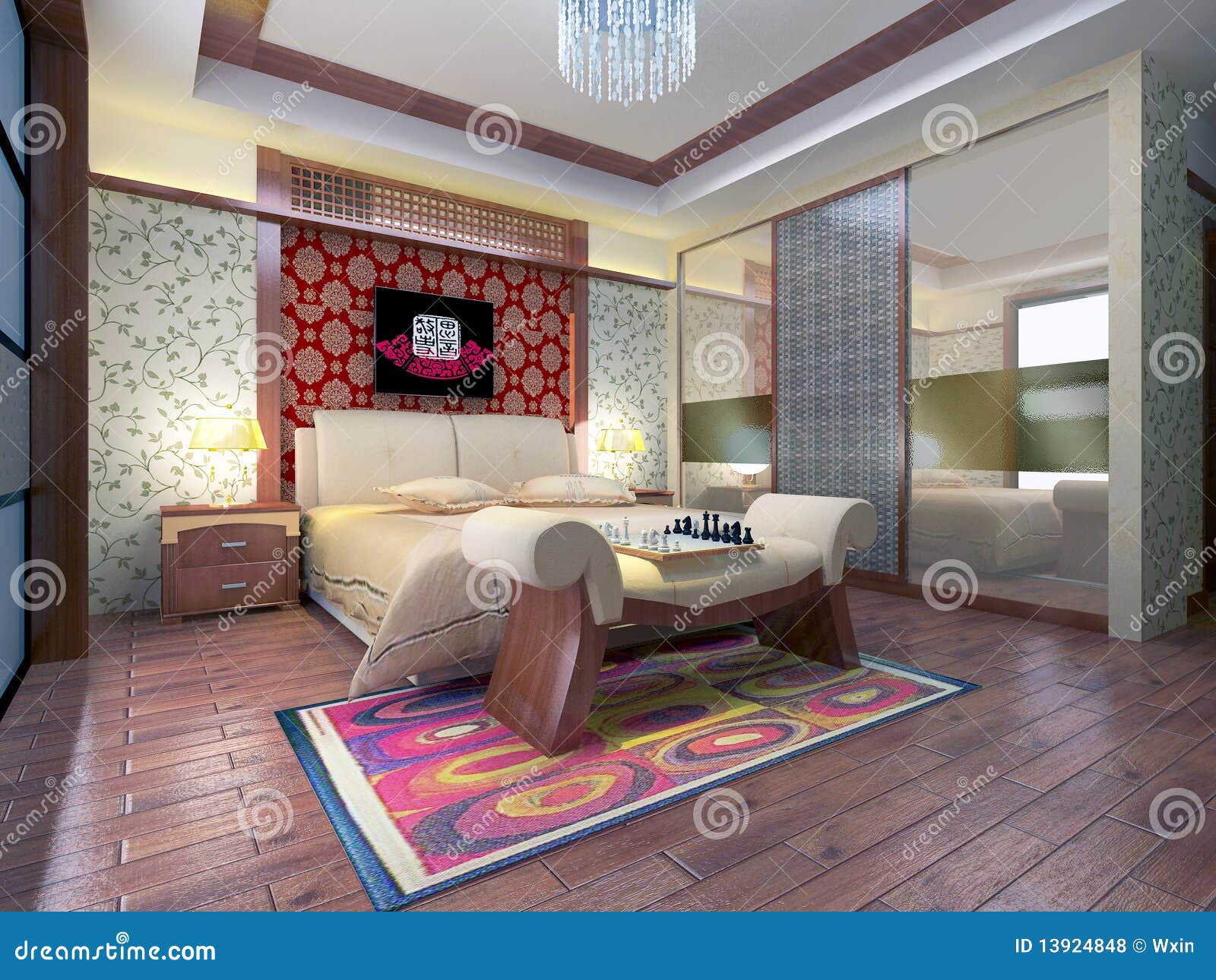3d bedroom rendering stock illustration. Illustration of bedroom - 13924848