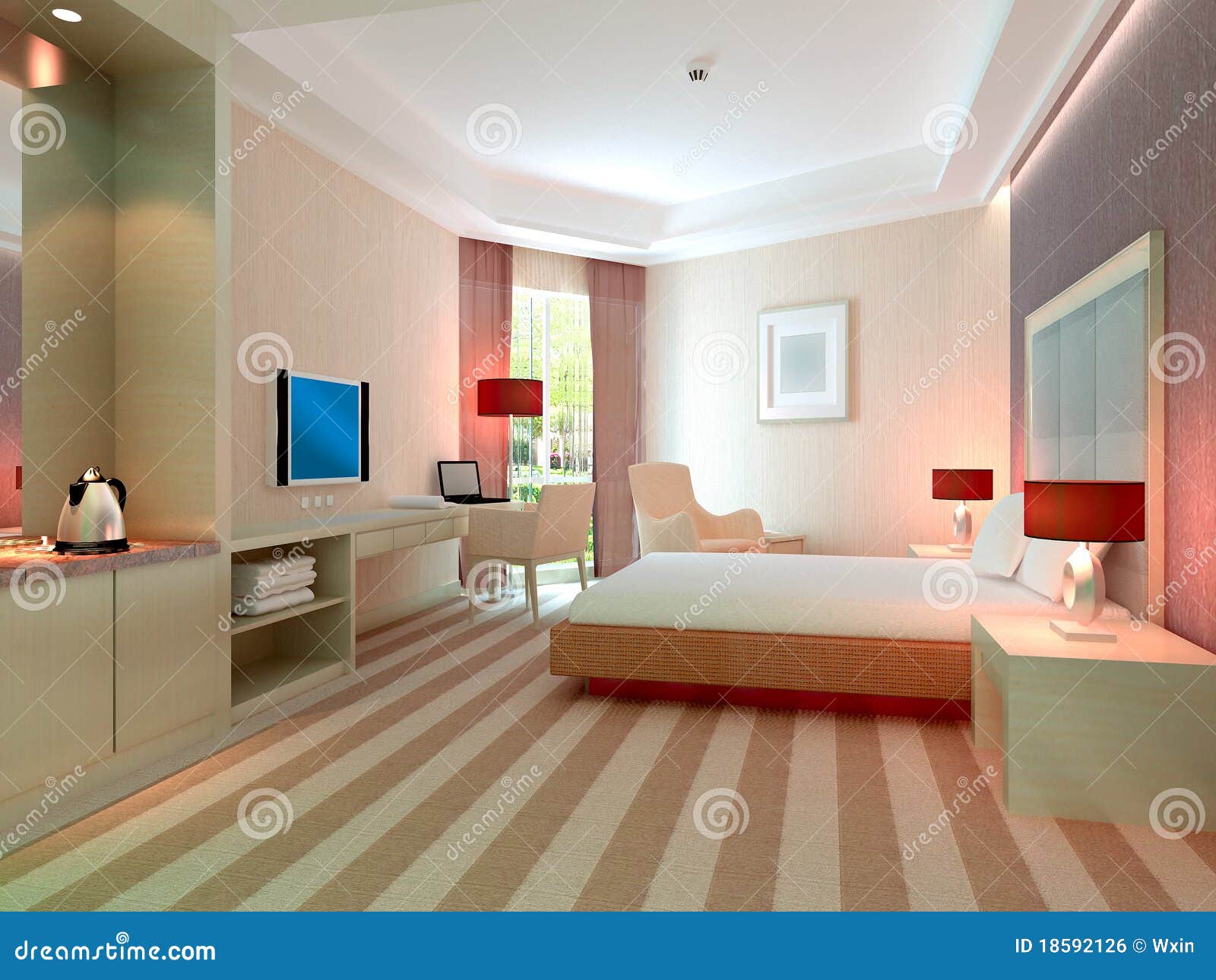 3d Bedroom Rendering, Hotel Rooms Stock Illustration - Illustration of ...