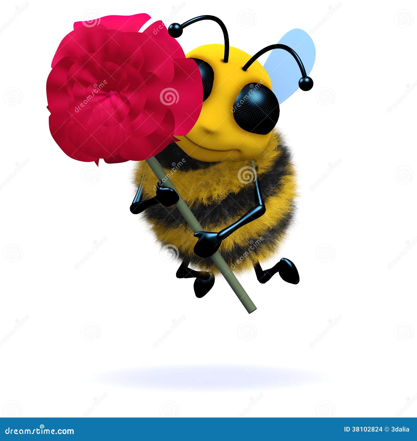 3d Bee holds a red rose stock vector. Illustration of funny - 38102824