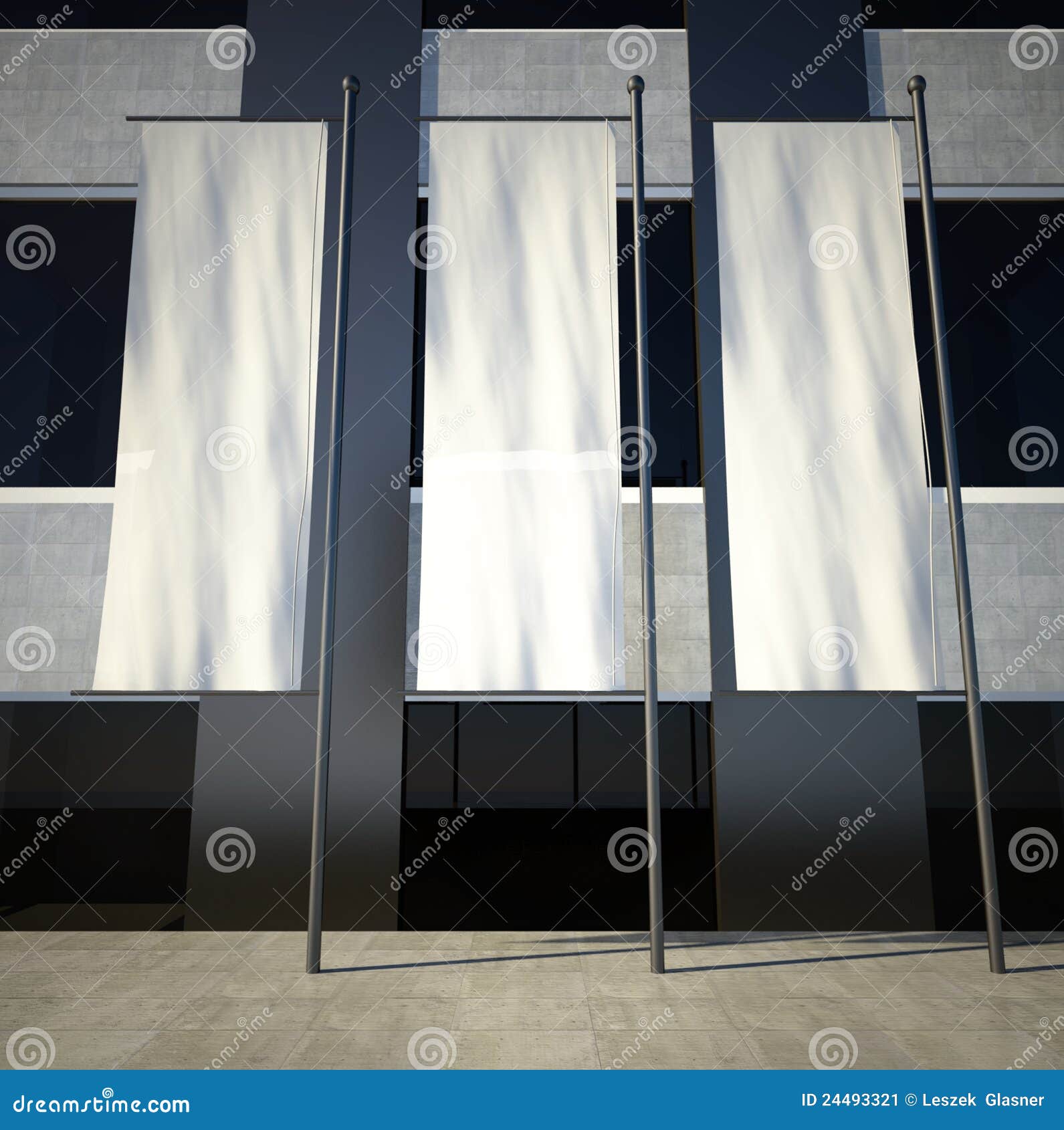3d Blank Empty Advertising Flags on Building Wall Stock Image - Image ...