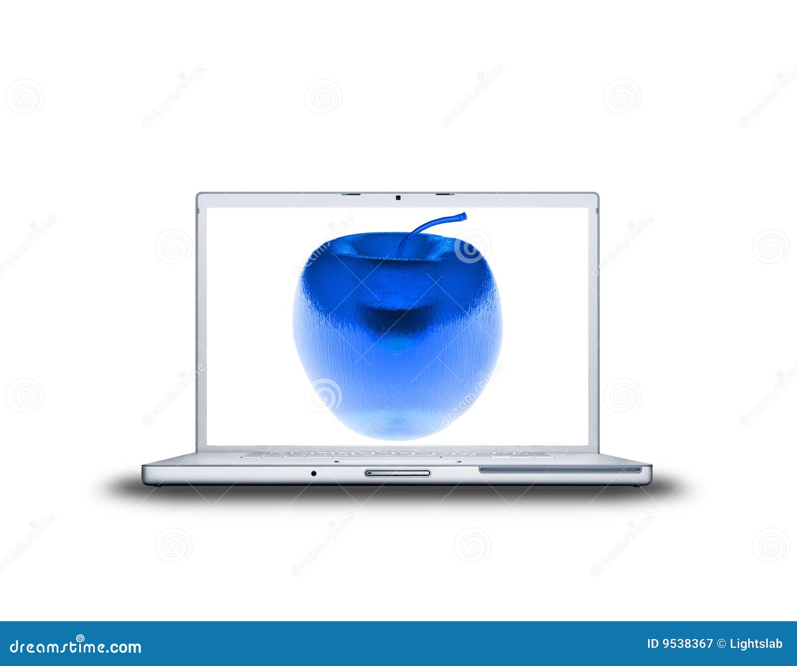 3D Blue Glass Apple on Laptop Stock Illustration - Illustration of ...