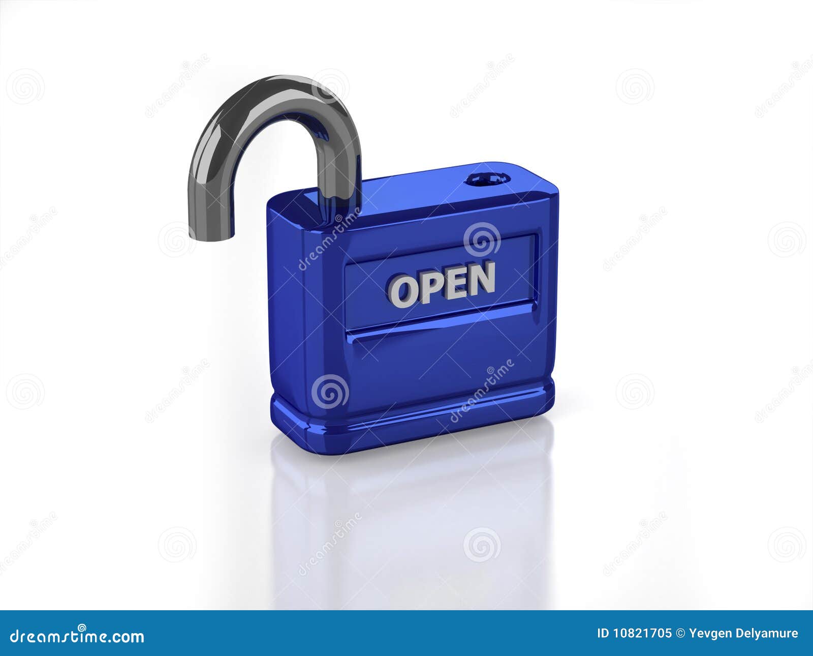 3D blue open lock stock illustration. Illustration of sign - 10821705