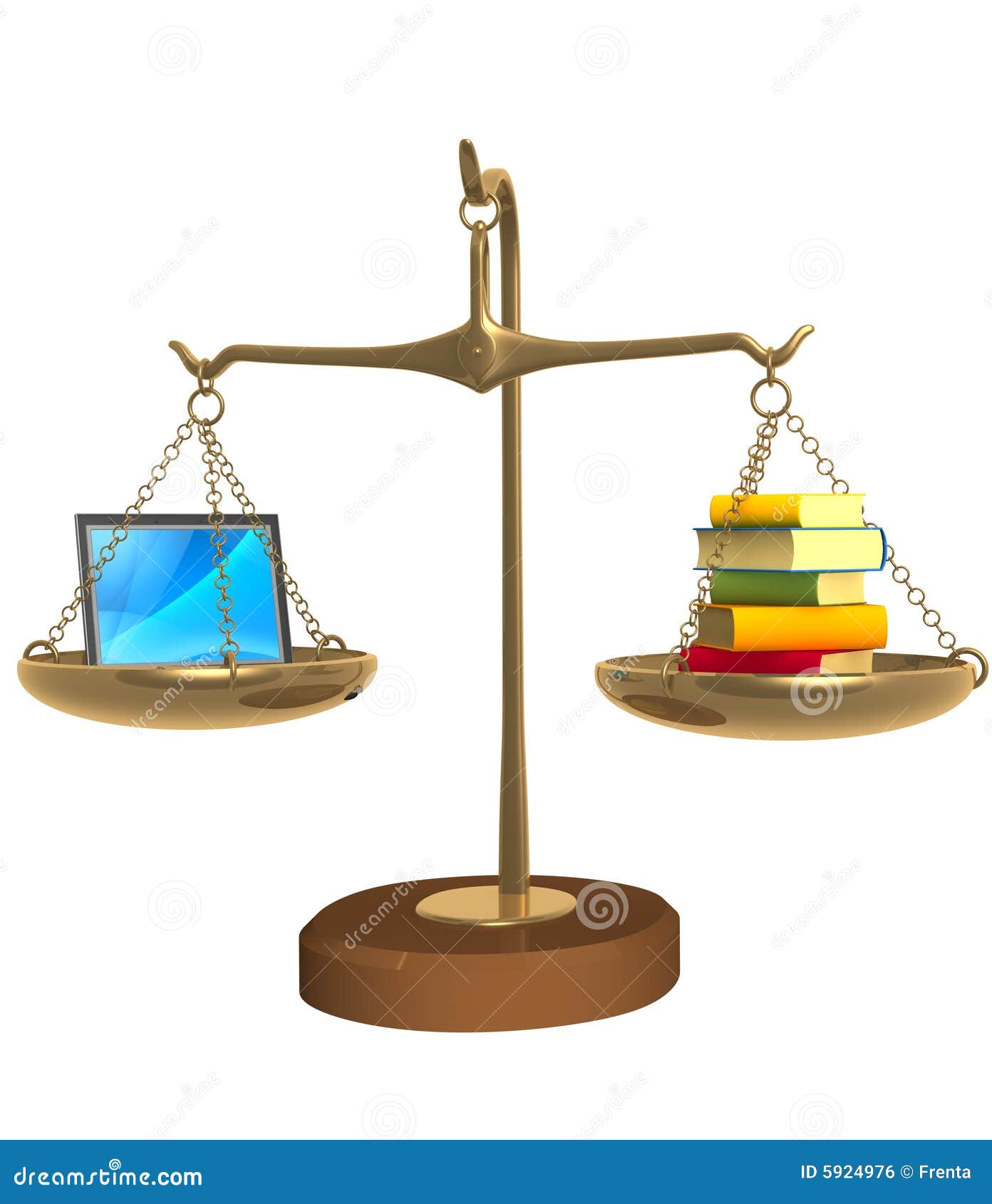 3d Books and Laptop on Bowls Scales Stock Illustration - Illustration ...