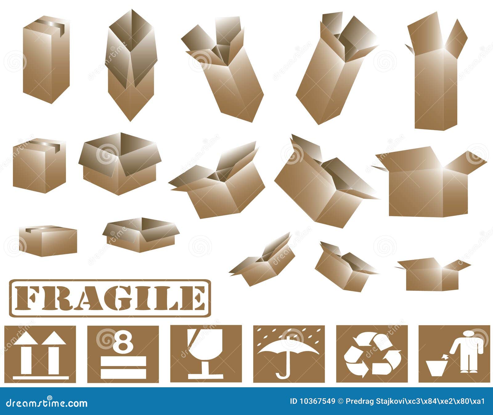 3d Brown Cardboard Boxes and Sign Collection Stock Vector ...