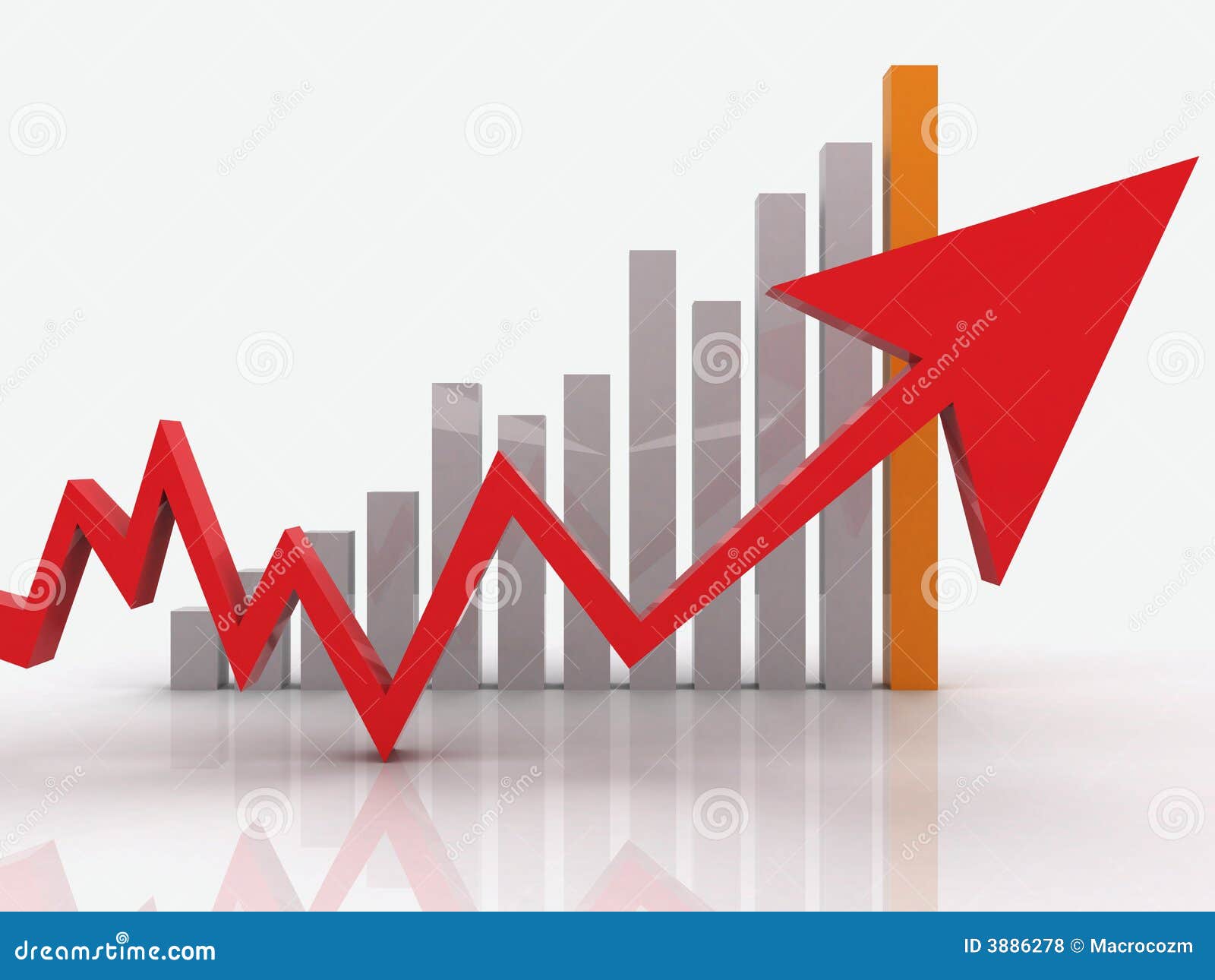 Business Graph And Arrow Progress Orange Isolated On White, Arrow ...