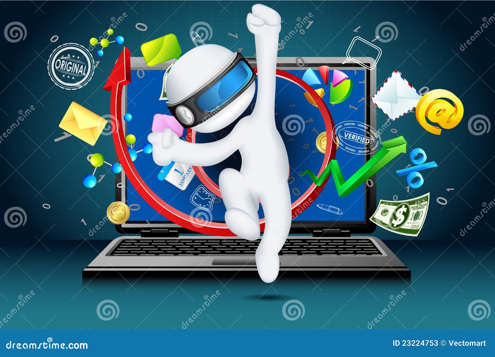 3d Business Man Coming Out of Laptop Stock Vector - Illustration of ...