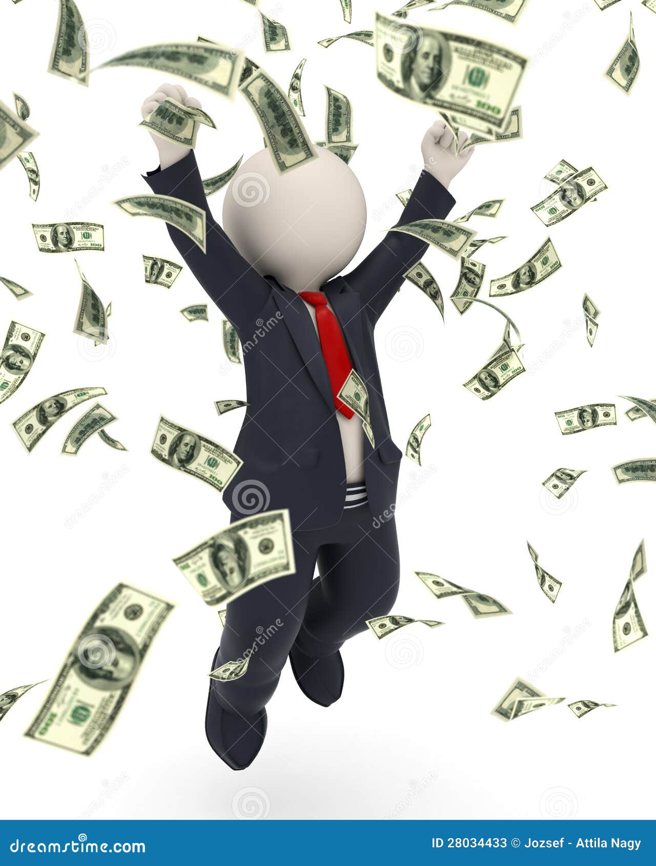 3d Business Man Jumping for Victory - Money Rain Stock Illustration ...