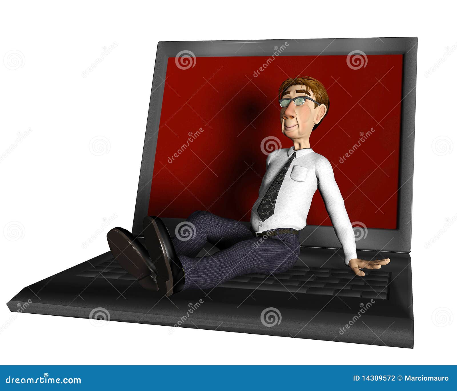 3d Business Man on Laptop Cartoon Stock Illustration - Illustration of ...