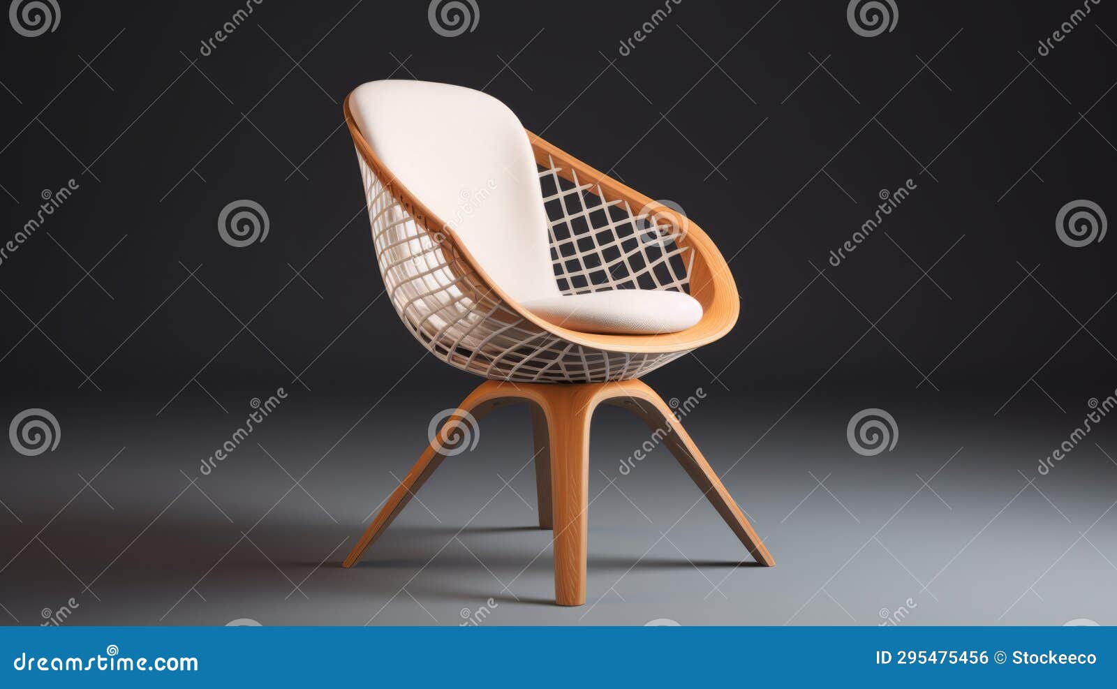 3d Chair with Wooden Legs and White Mesh in Infinity Nets Style Stock ...