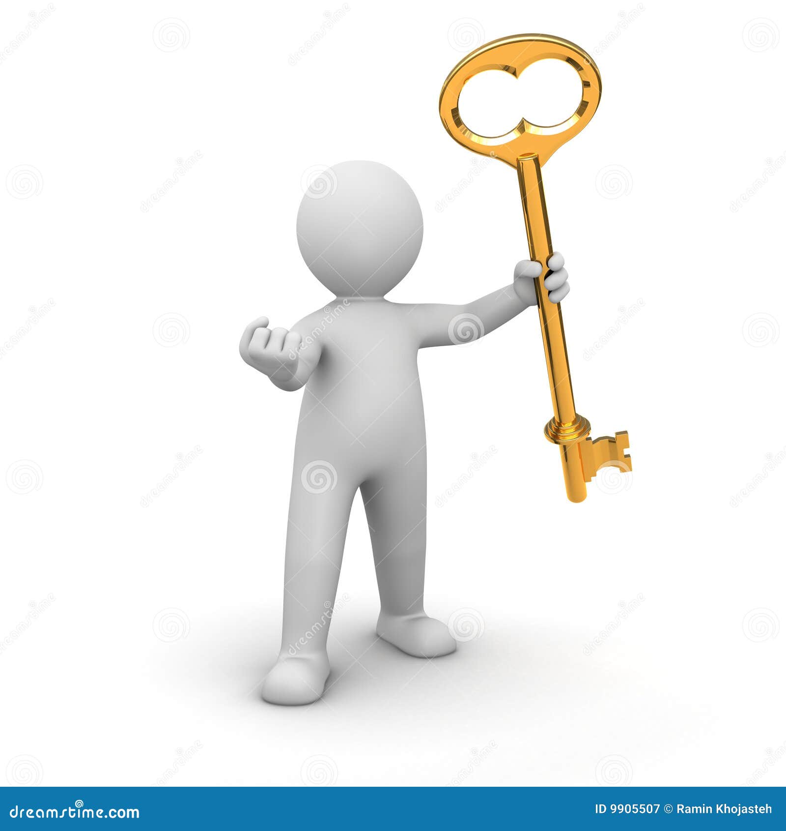 3D Character and Golden Key Stock Illustration - Illustration of pose ...