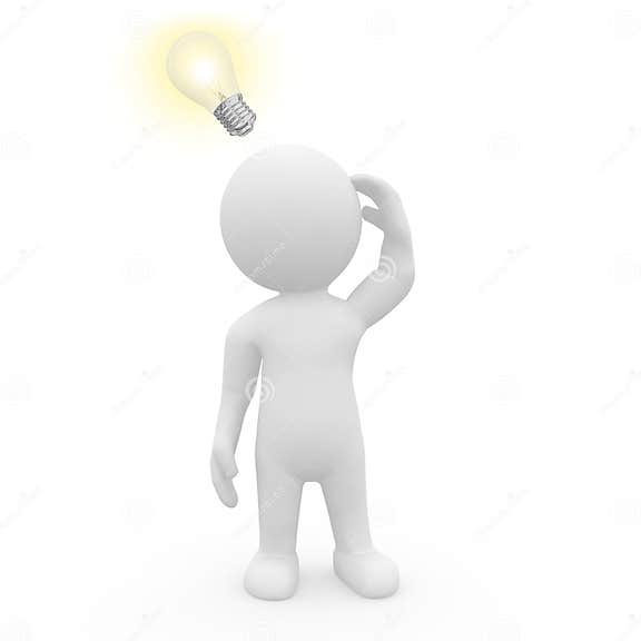 3D Character with Illuminated Lightbulb Stock Illustration ...
