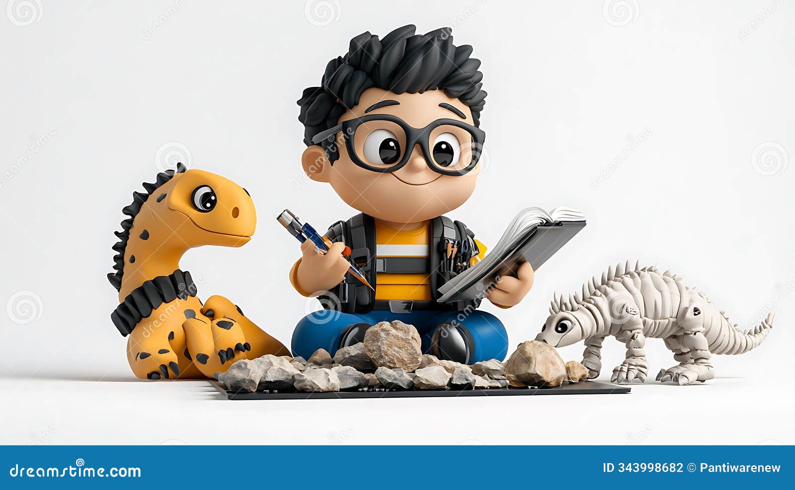 3D Character of Paleontologist Studying Fossils Stock Illustration ...