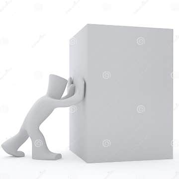 3d Character Push White Box Stock Illustration - Illustration of blank ...