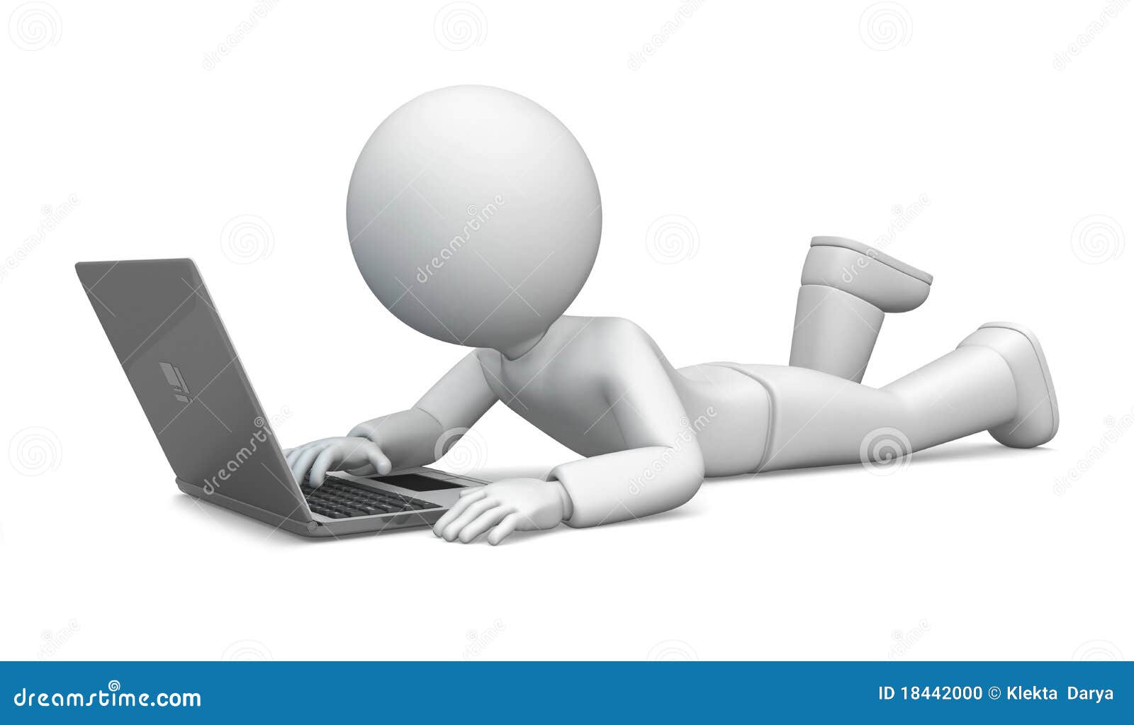 3D Character Working on a Laptop Stock Illustration - Illustration of ...