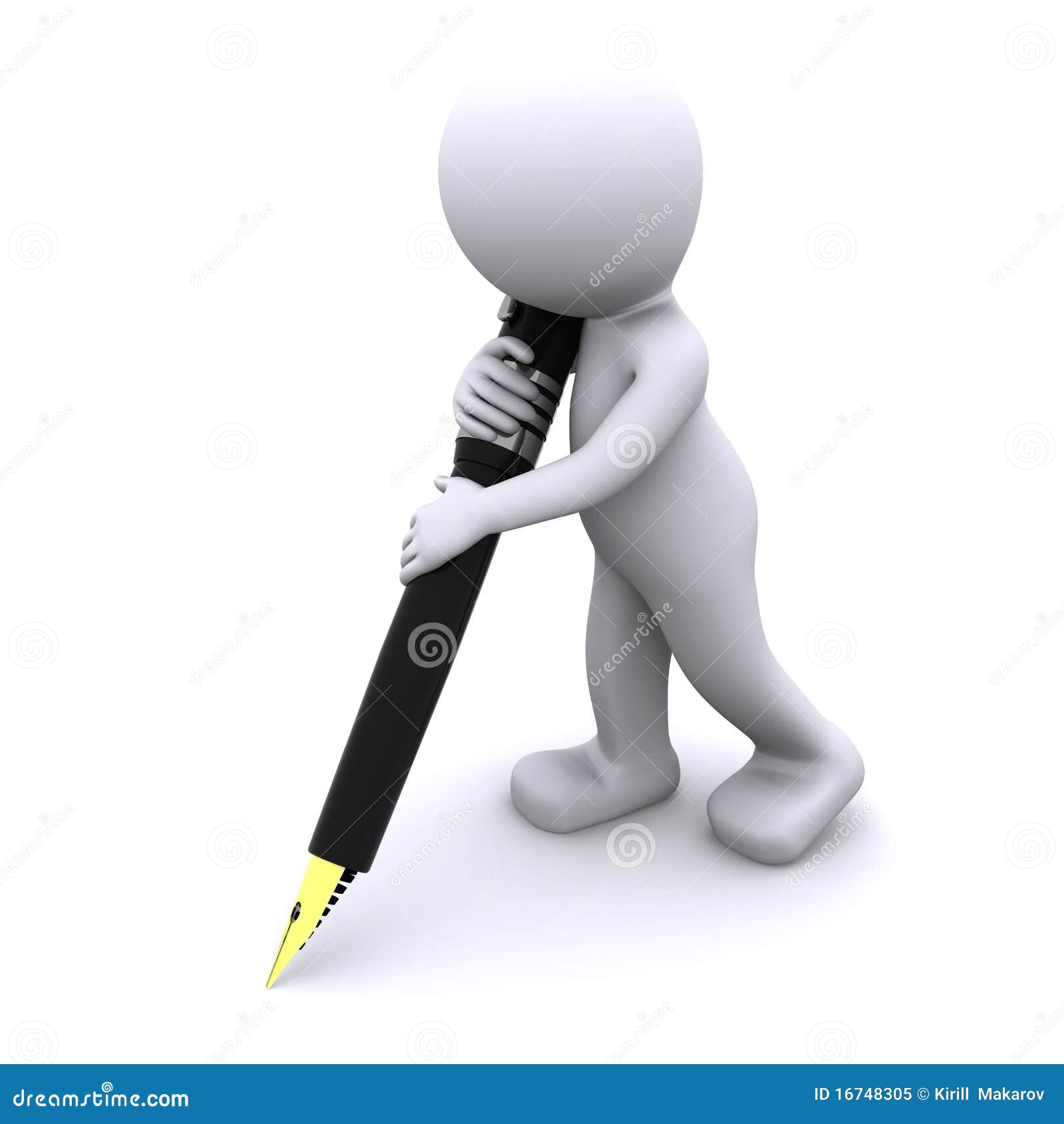 3d Character, Writing with Big Pen Stock Illustration - Illustration of ...