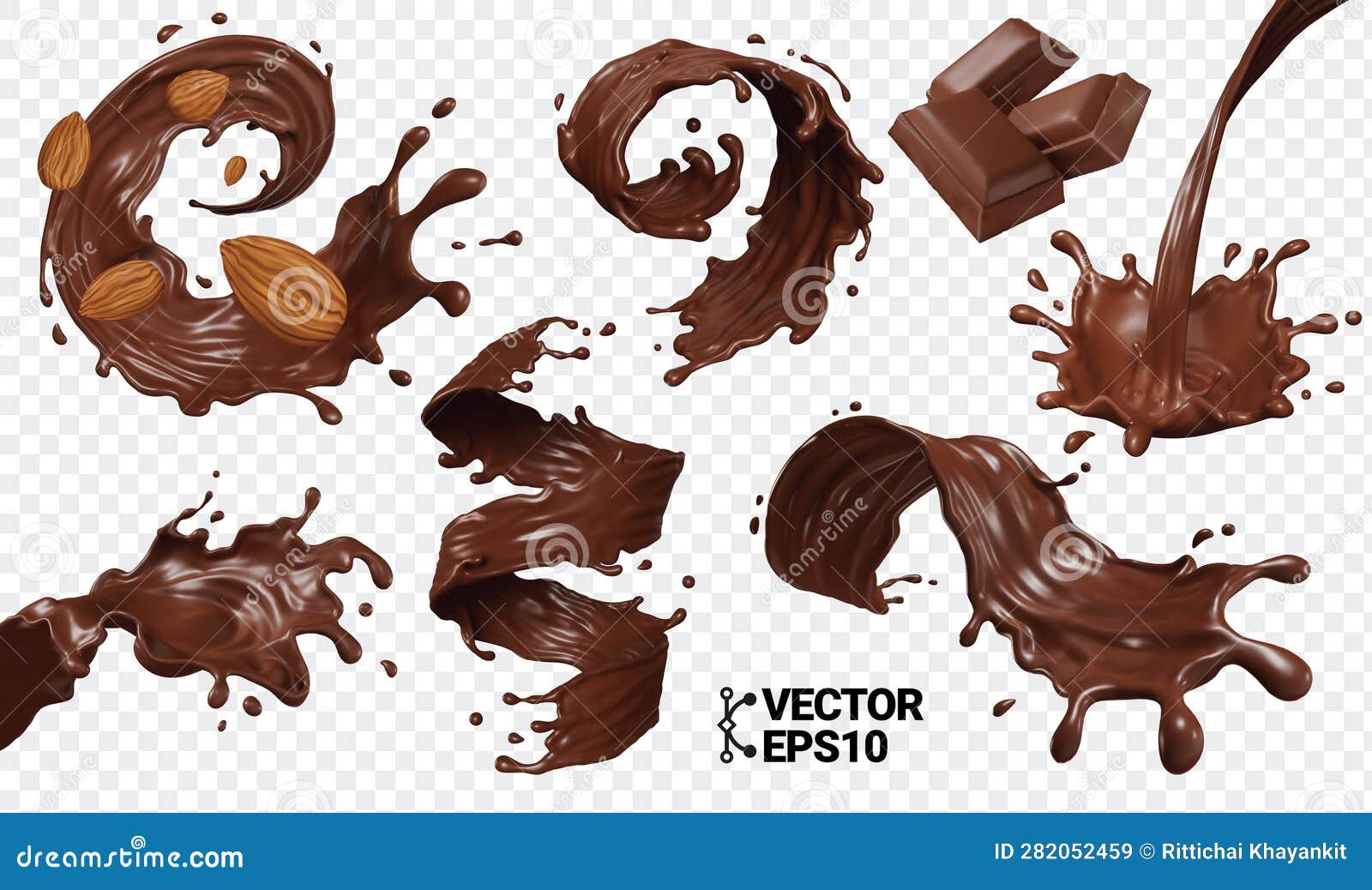 3D Chocolate Splash Isolate Realistic Vector Eps Set, Pieces of ...