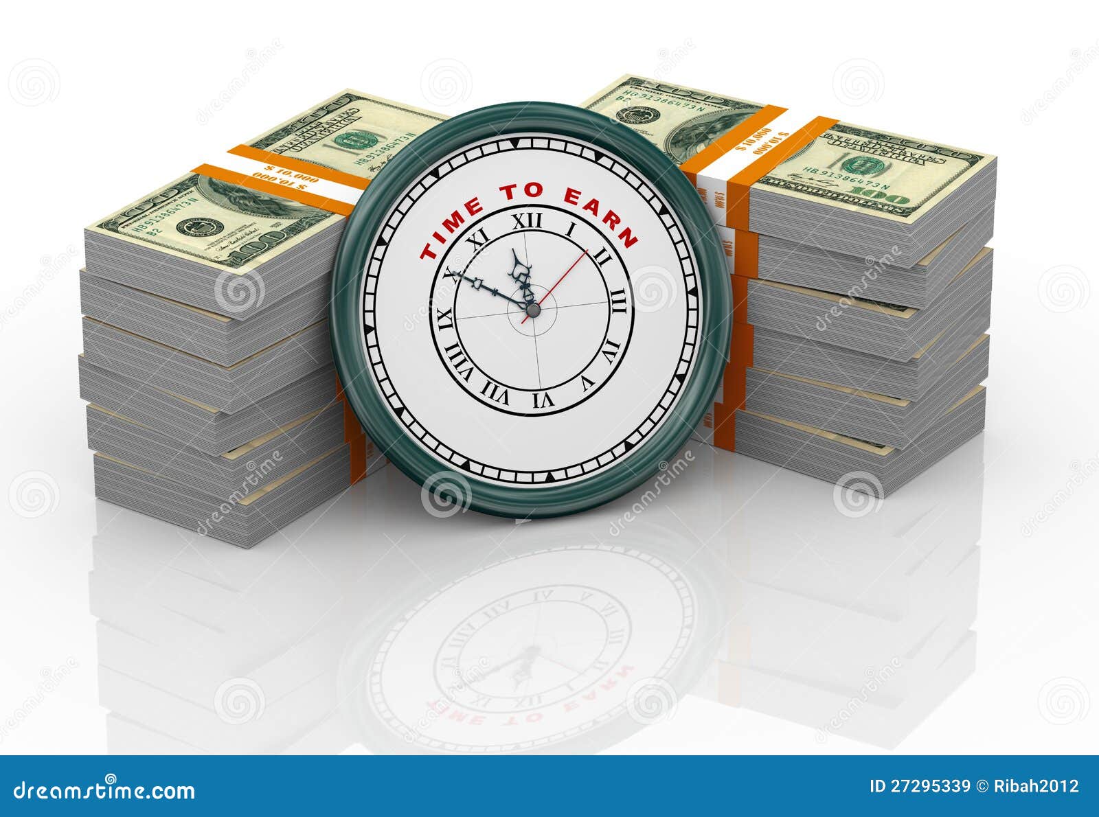 3d clock and dollar bills stock illustration. Illustration of asset ...