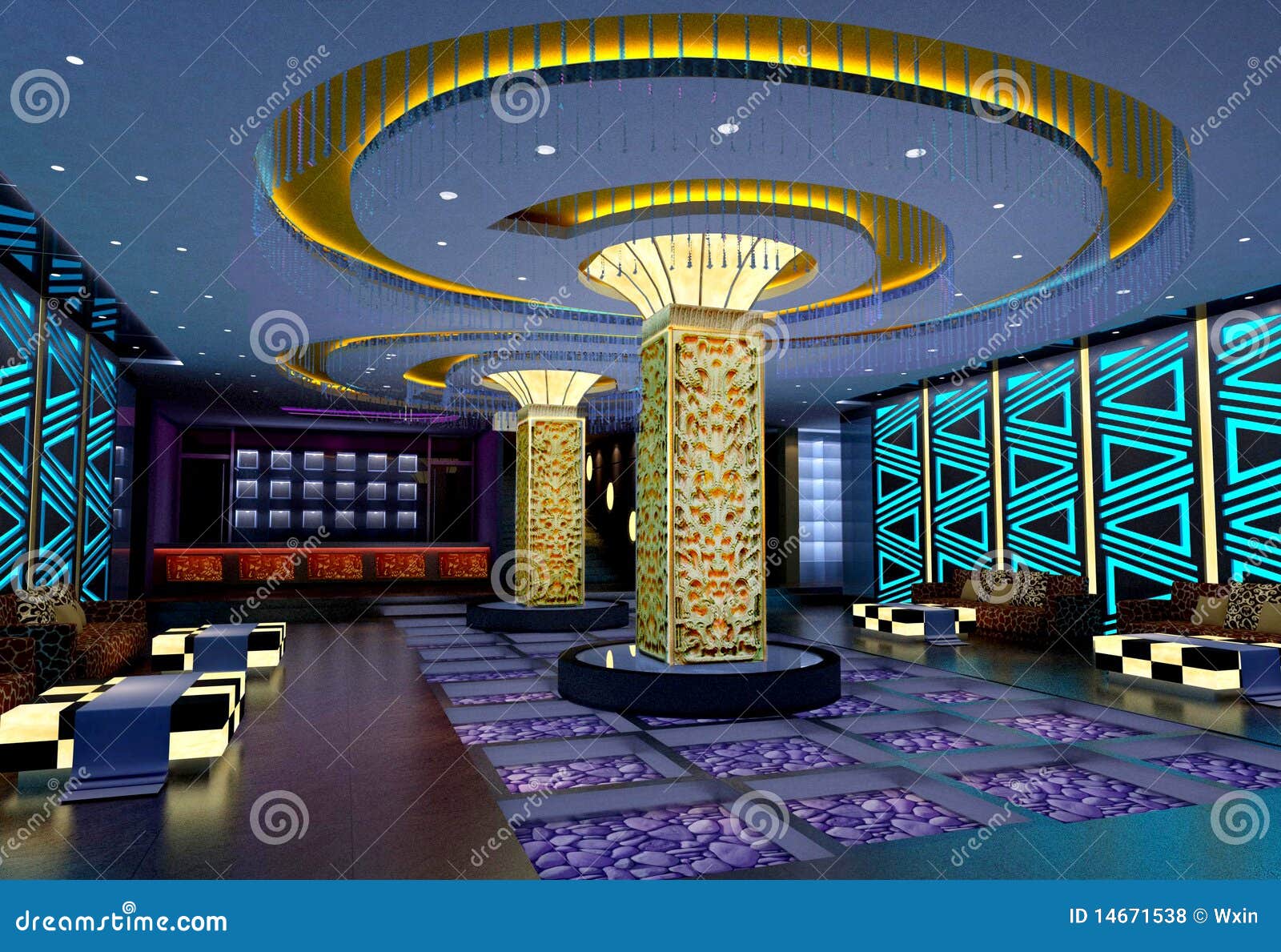 3D club hall, corridor stock illustration. Illustration of architecture ...