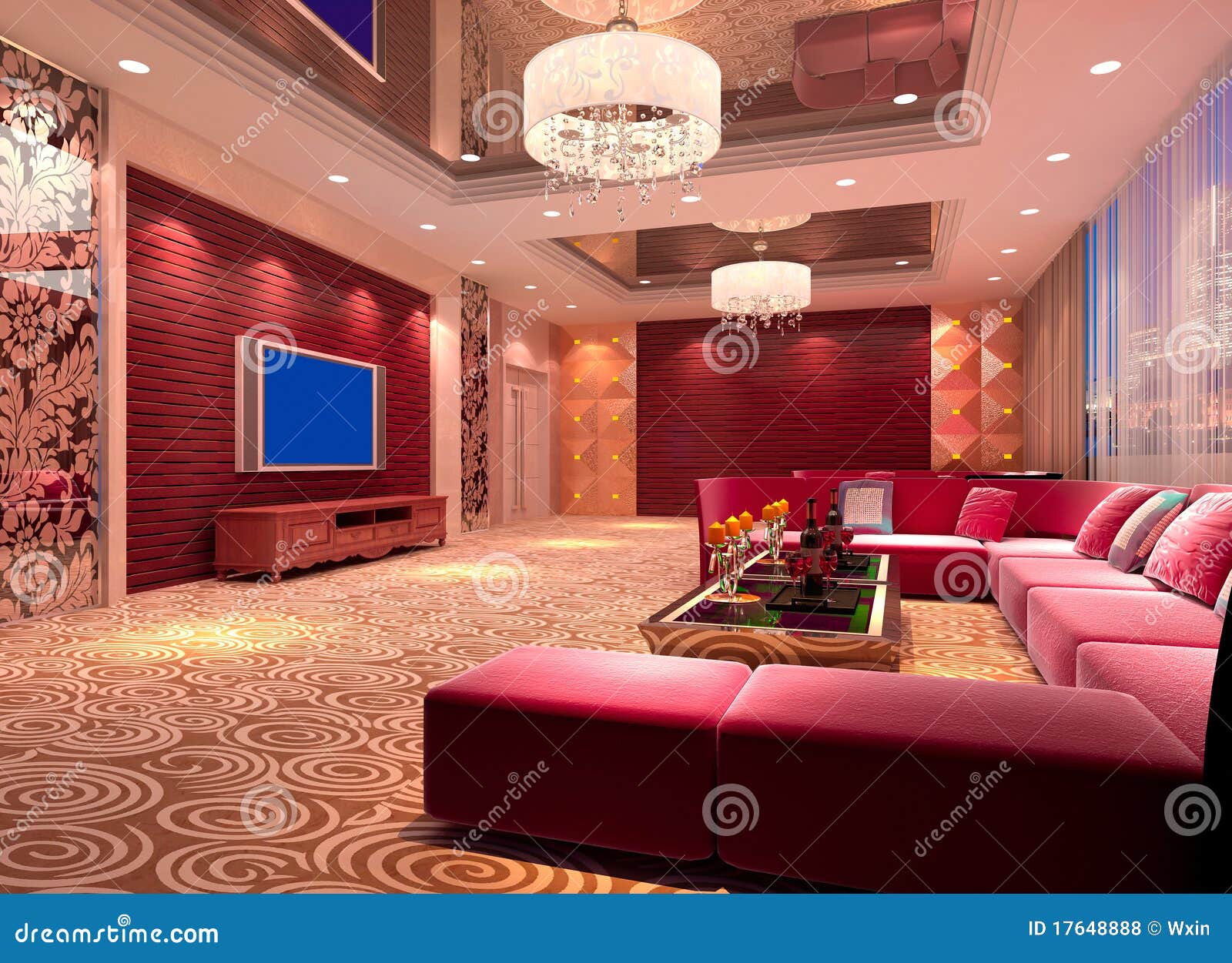 3D club room, hall stock illustration. Illustration of hall - 17648888