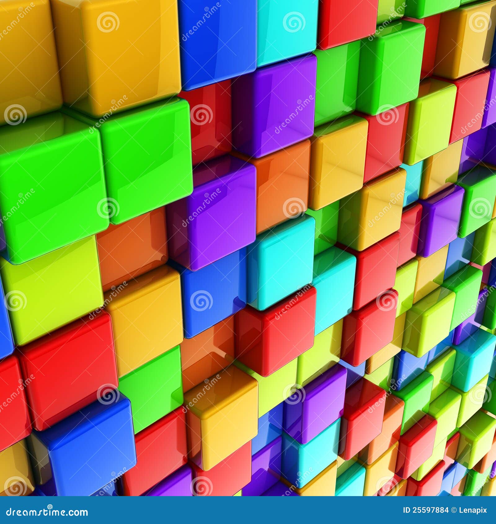 3d Colorful Glossy Cubes Wall Stock Illustration - Illustration of cool ...
