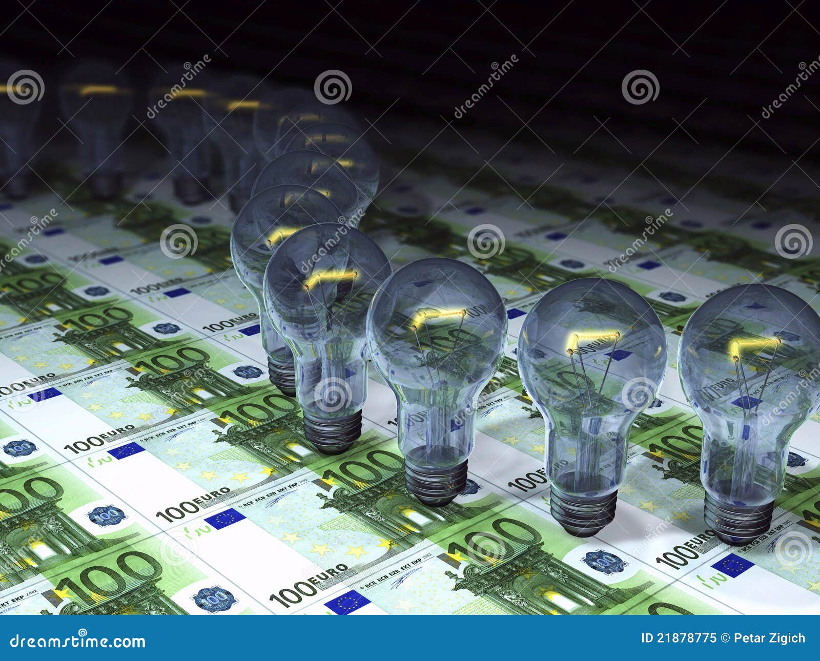 3d concept money and bulbs stock illustration. Illustration of ...