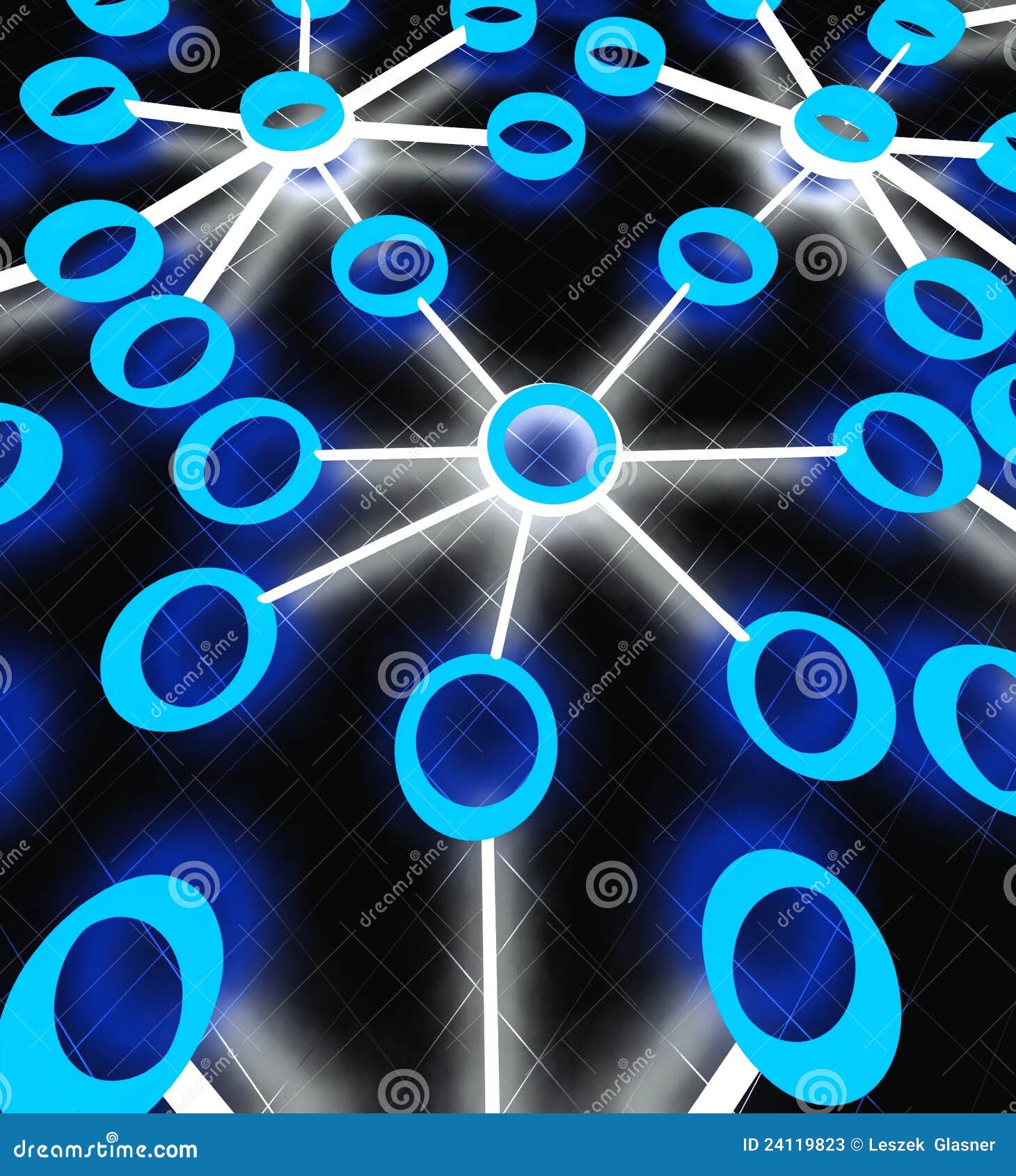3d Concept of Network with Glowing Circles Stock Illustration ...
