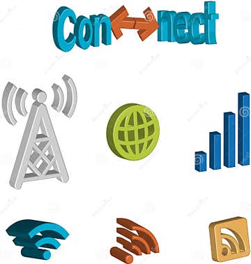 3D connectivity icon set stock vector. Illustration of line - 23383657