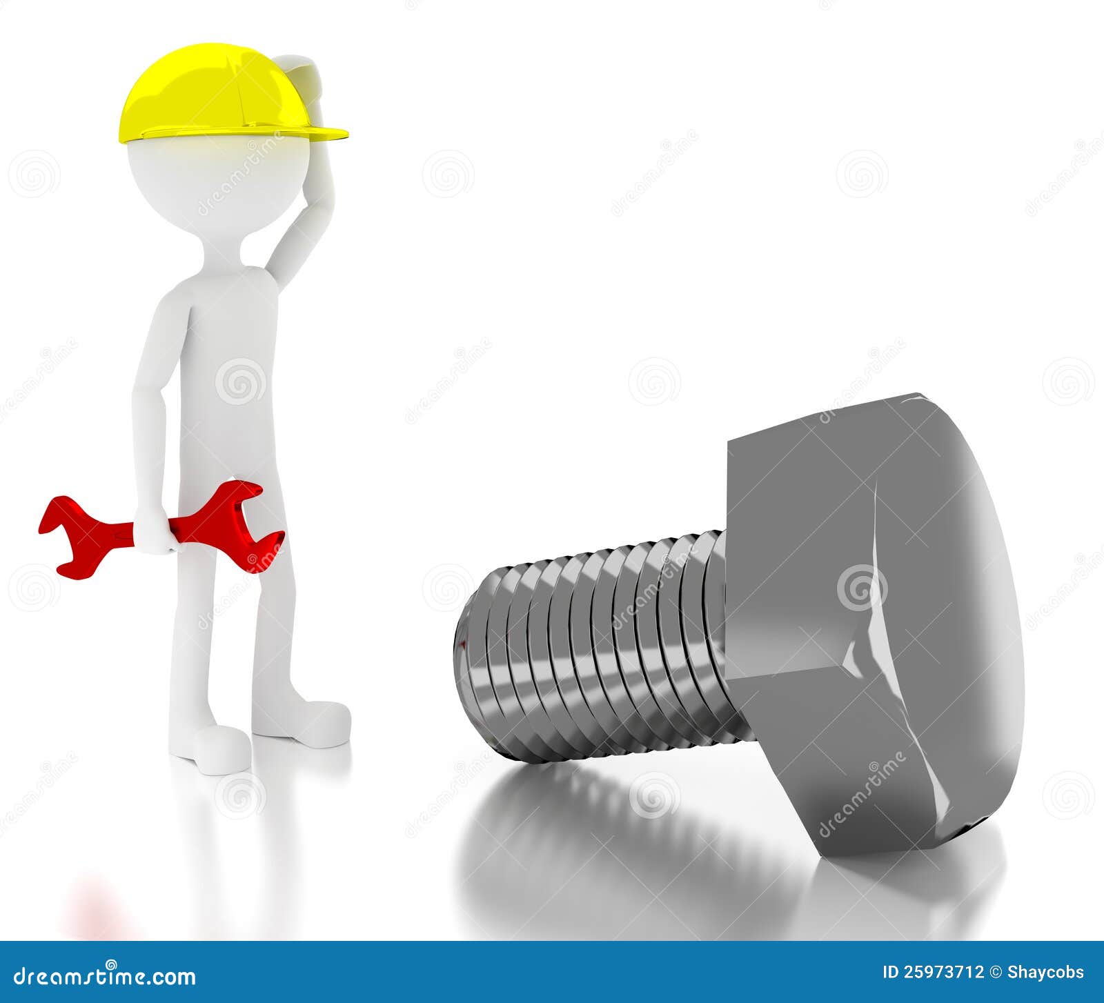 3d Construction Worker Confused Over Giant Bolt Stock Illustration ...