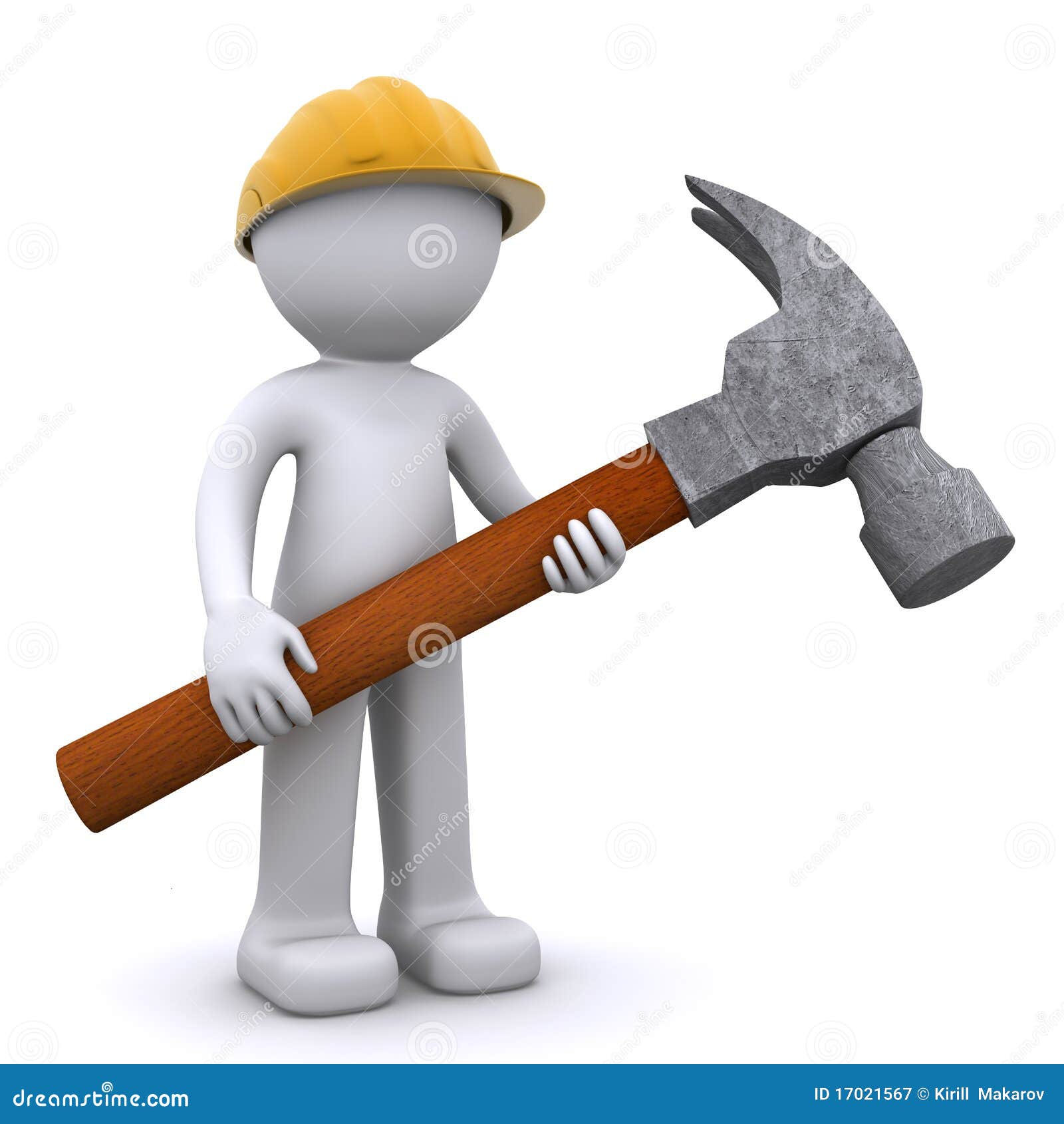 3D Construction Worker with Hammer Stock Illustration - Illustration of ...