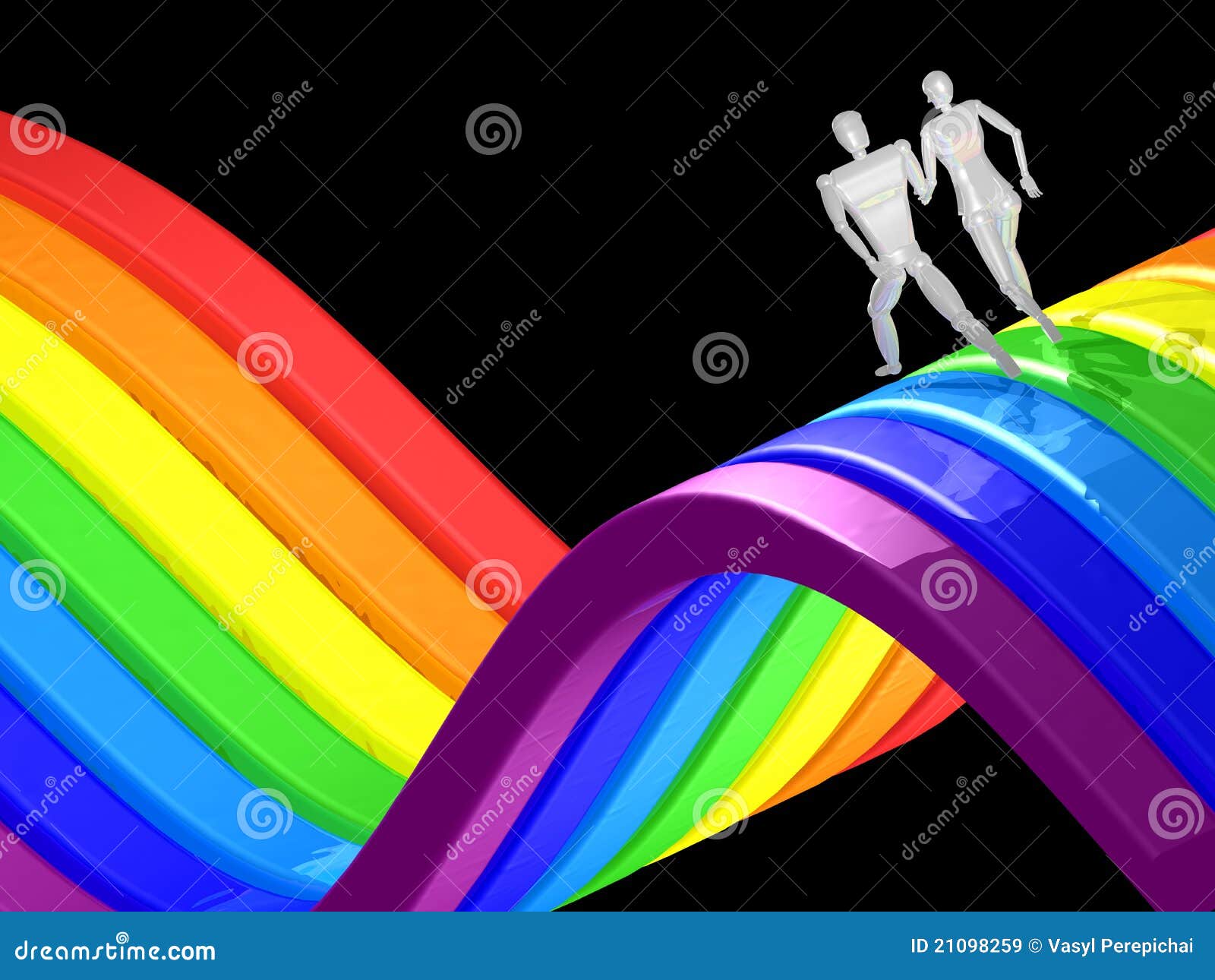 3D couple running rainbow stock illustration. Illustration of colored ...