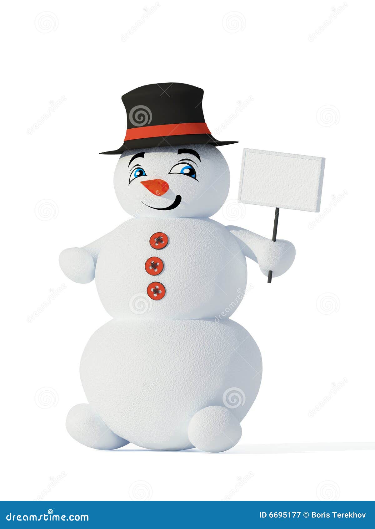 3d Cute Snowman with Empty Blank Stock Illustration - Illustration of ...