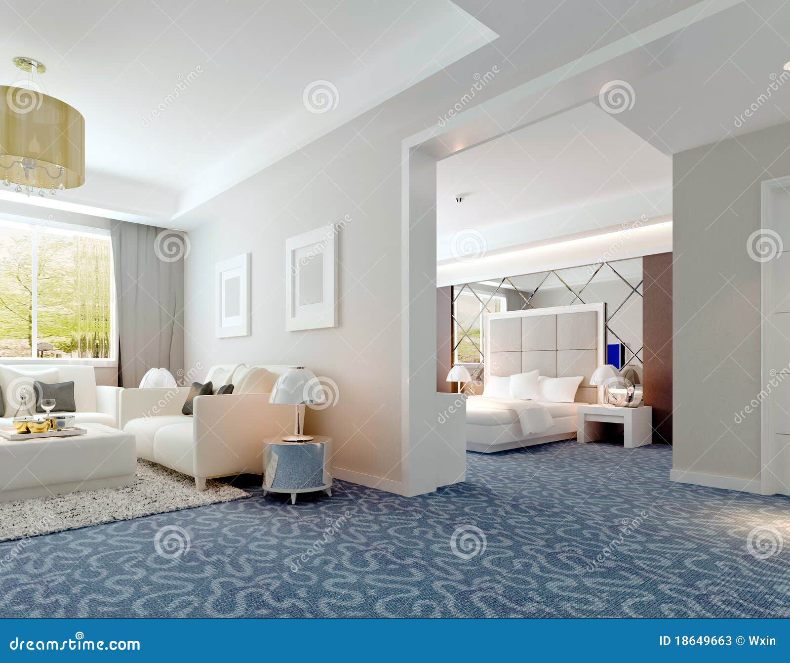 3D Deluxe Hotel Suite Interior Rendering Stock Illustration ...