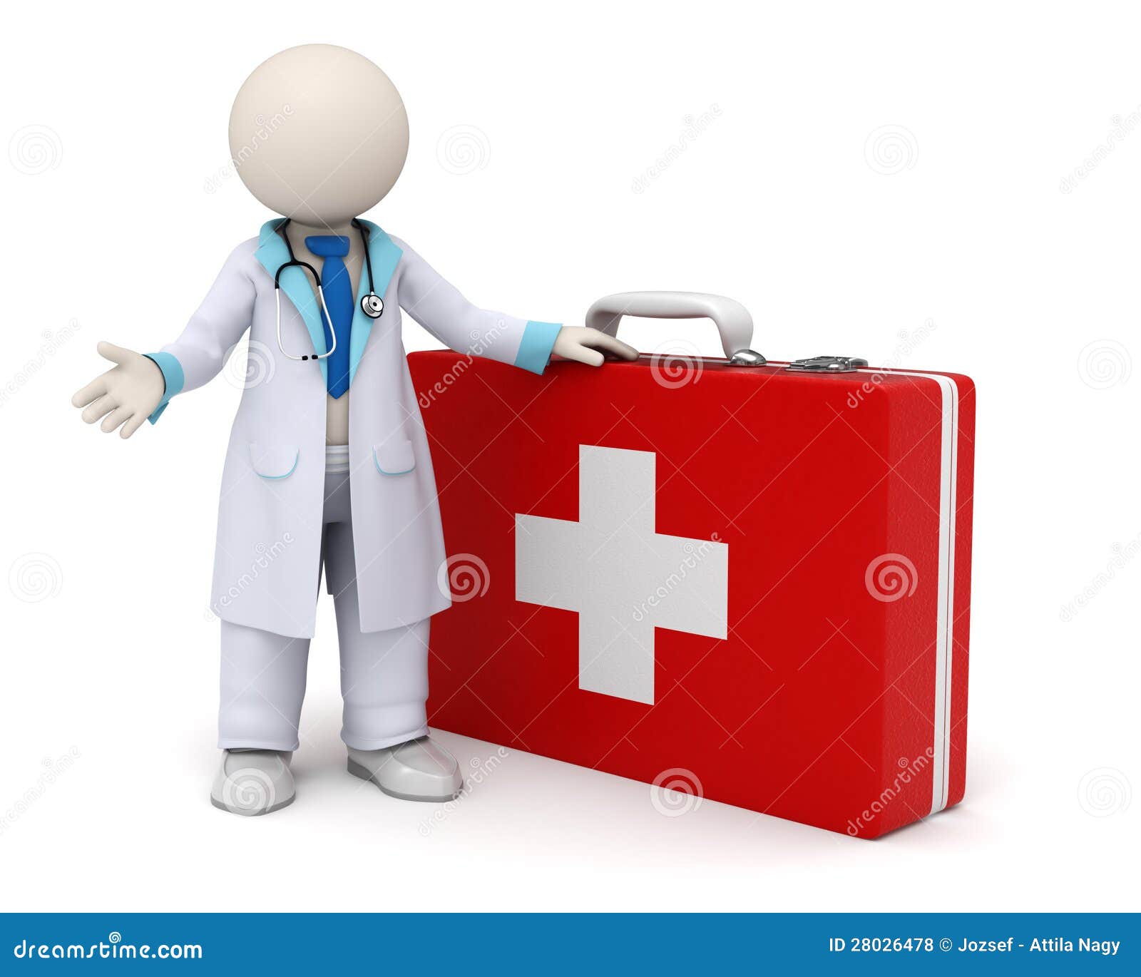 3d Doctor and Big Red First Aid Case with Cross Stock Illustration ...