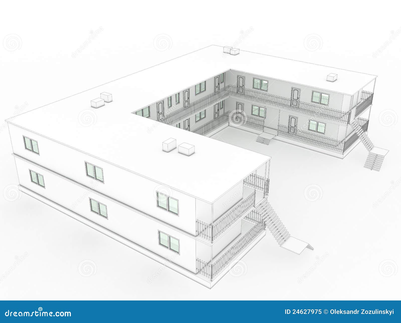 3D Drawing of the Hotel â„–3 Stock Illustration - Illustration of black ...