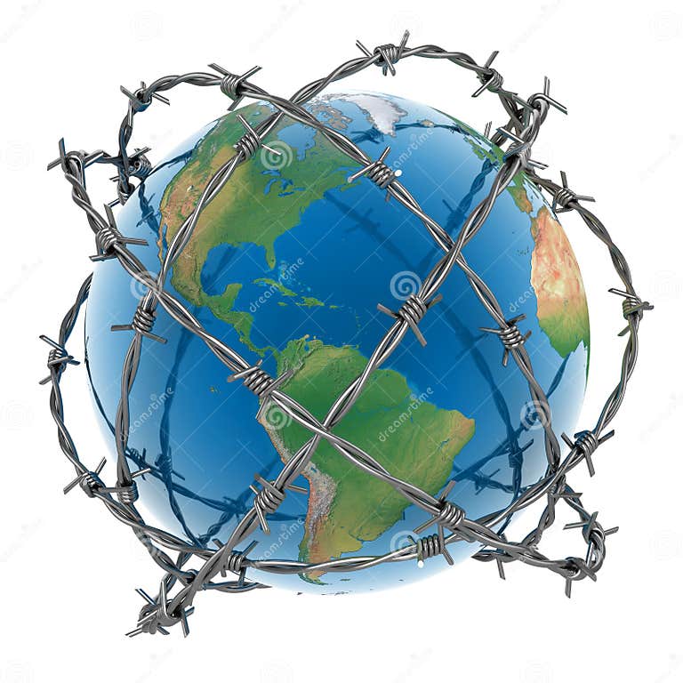 3d Earth Surrounded by Barbed Wire Stock Illustration - Illustration of ...