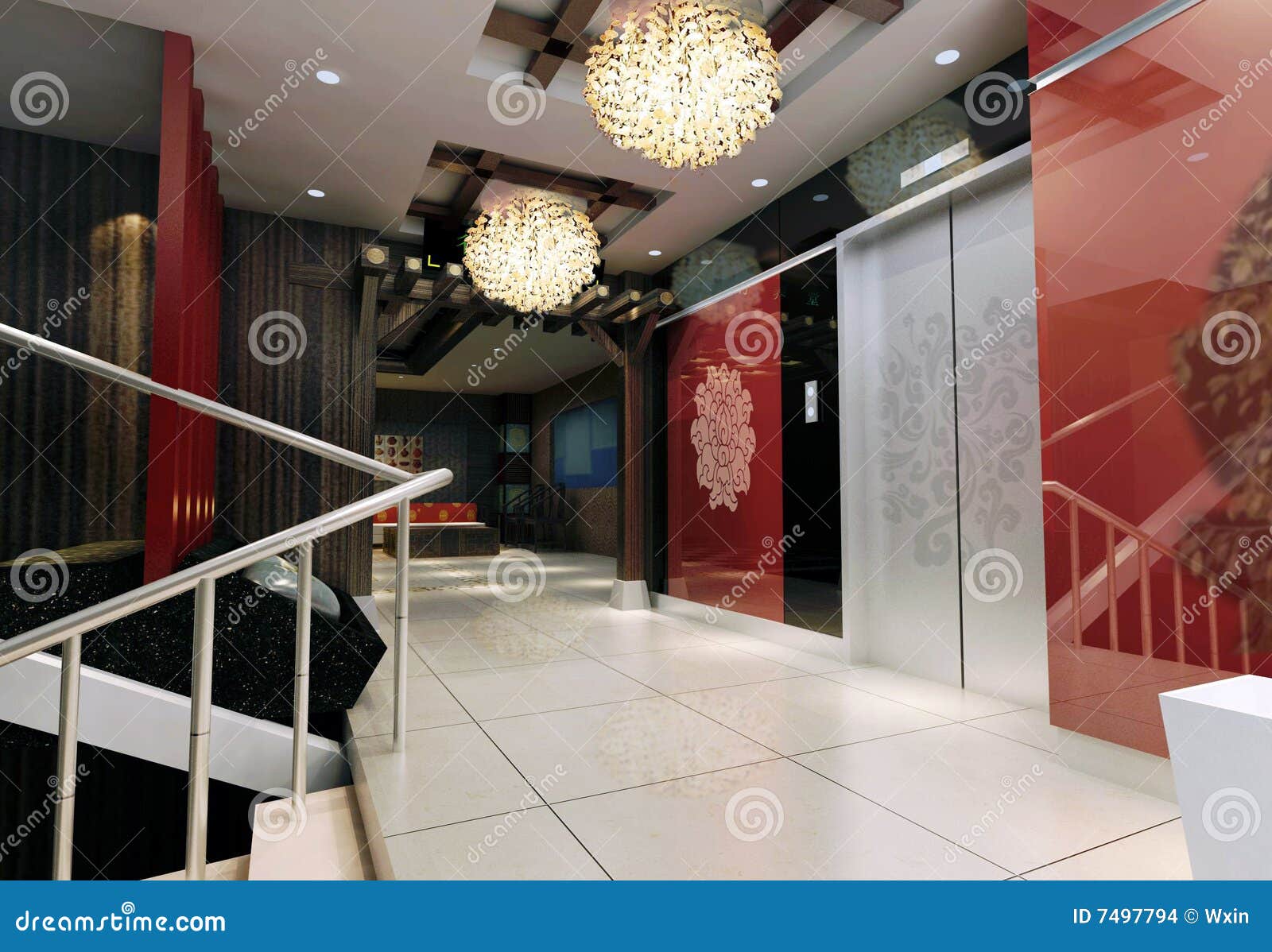 3d Elevator Lobby Rendering Stock Illustration - Illustration of inside ...