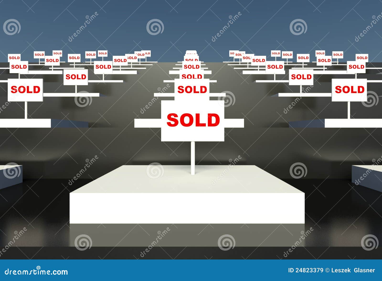 3d Empty Showcase, Sold Sign Stock Illustration - Illustration of ...