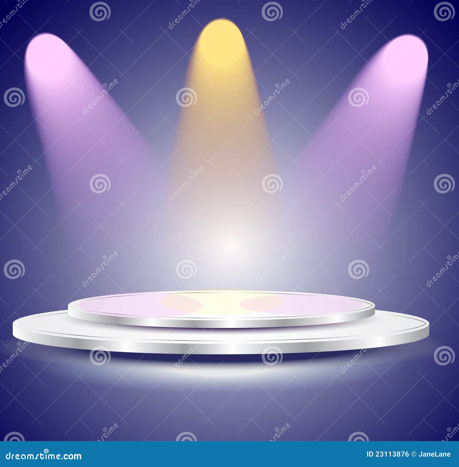 White Podium. Empty Stage Podium. Round Stage With Lighting For Awards ...